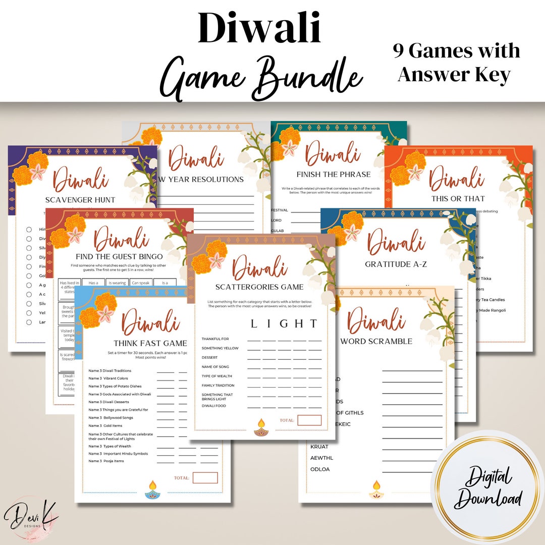 Printable Diwali Game Bundle, Deepavali Party, Party Games, Diwali ...