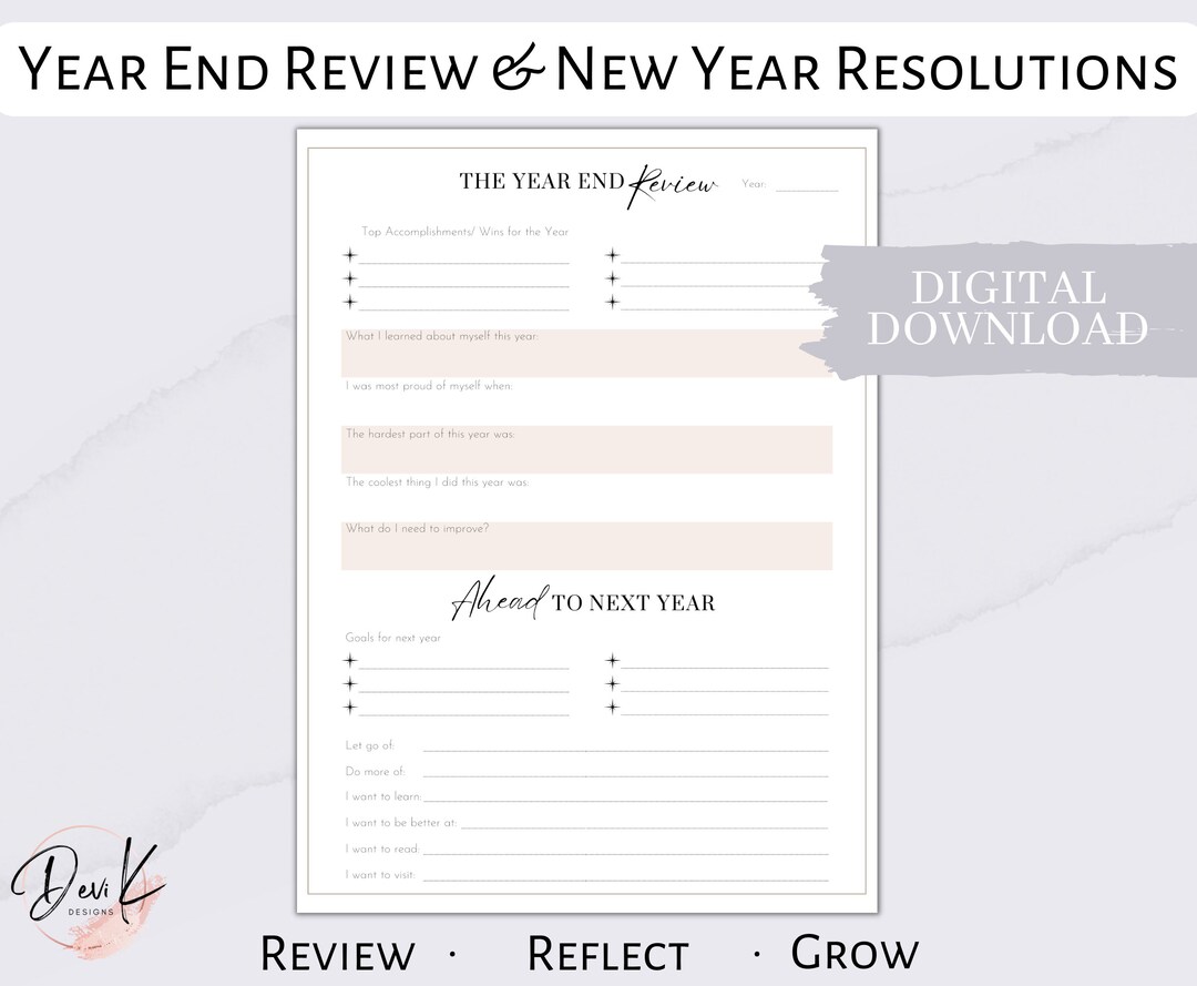 2023 2024 New Years Resolution Planner, Year End Review Printable, Year ...