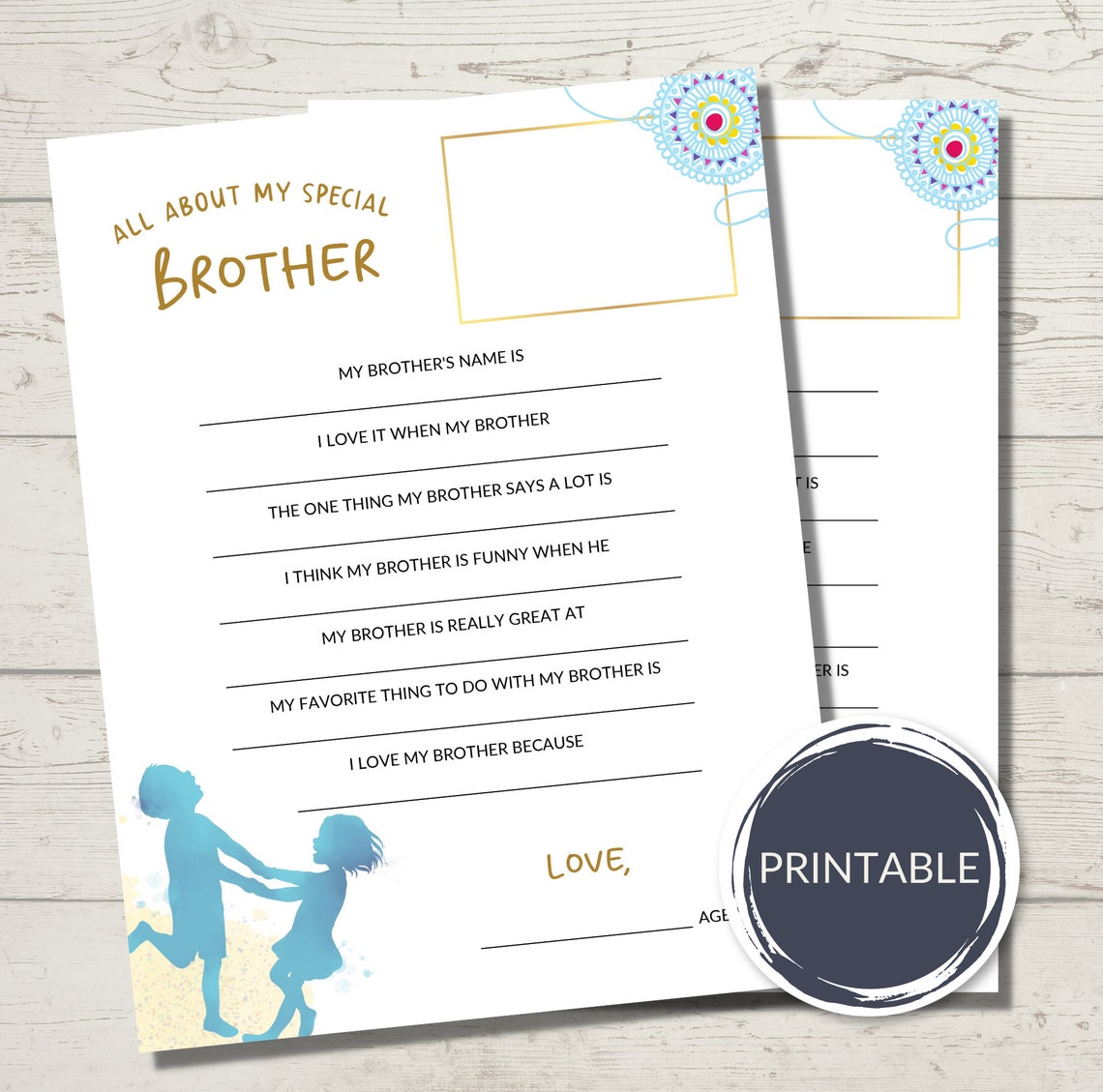 All About My Brother Printable Questionnaire Raksha Bandhan - Etsy