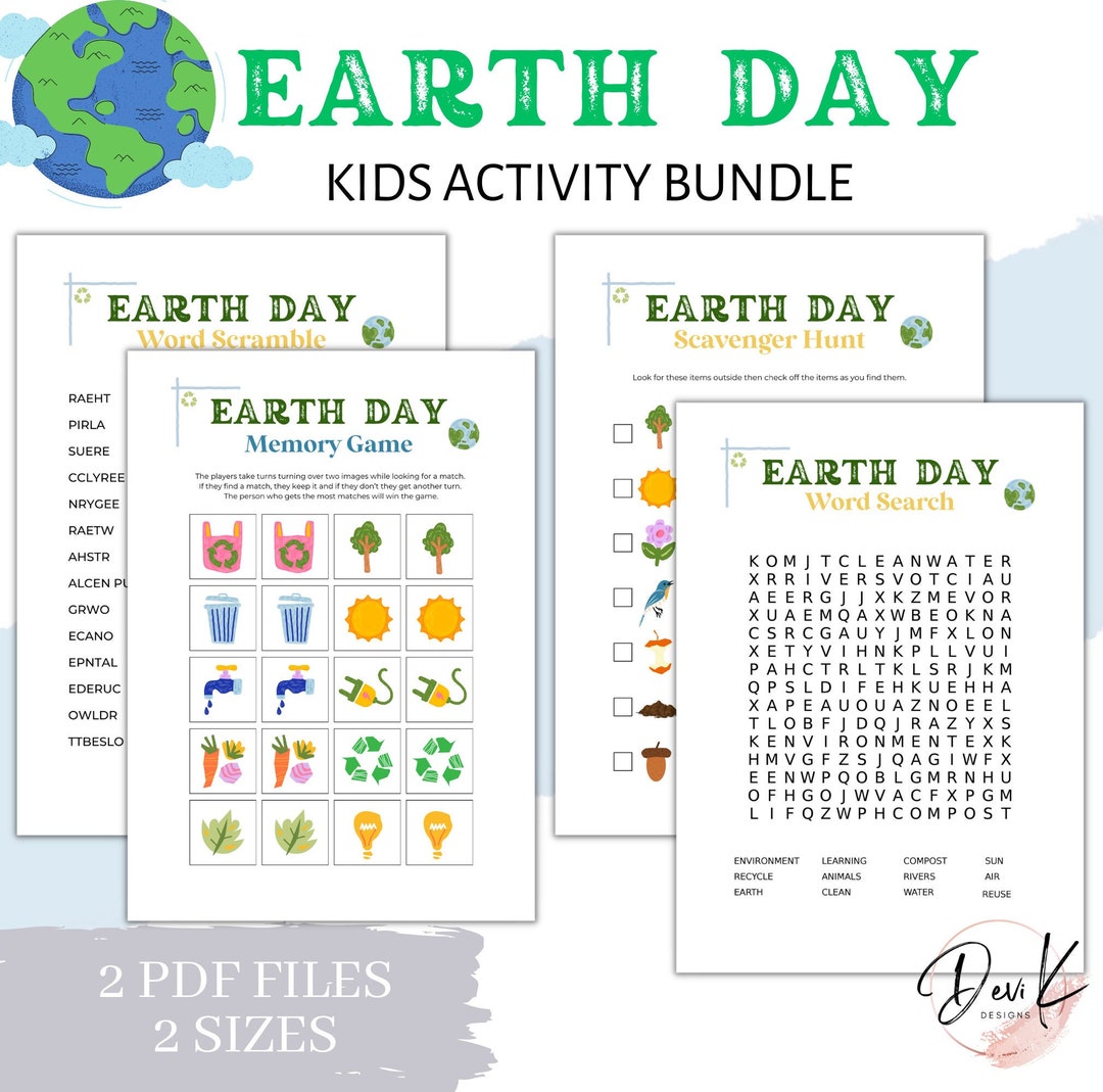 EARTH DAY Printable Kids Activity Bundle, Scavenger Hunt, Word Scramble ...
