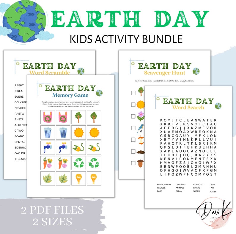 EARTH DAY Printable Kids Activity Bundle Scavenger Hunt Word - Etsy