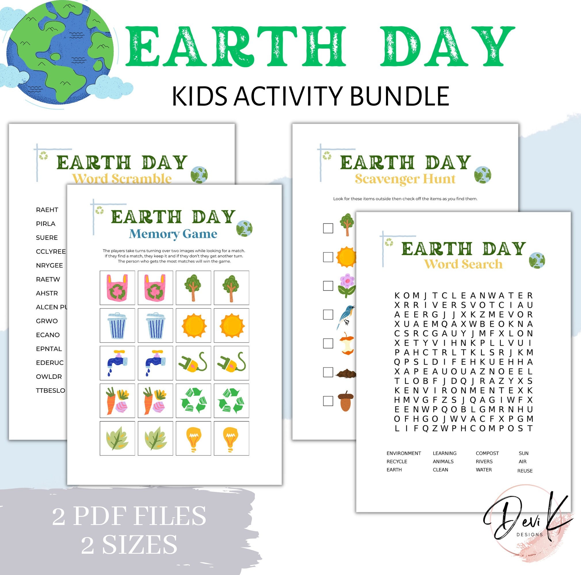 EARTH DAY Printable Kids Activity Bundle, Scavenger Hunt, Word Scramble ...
