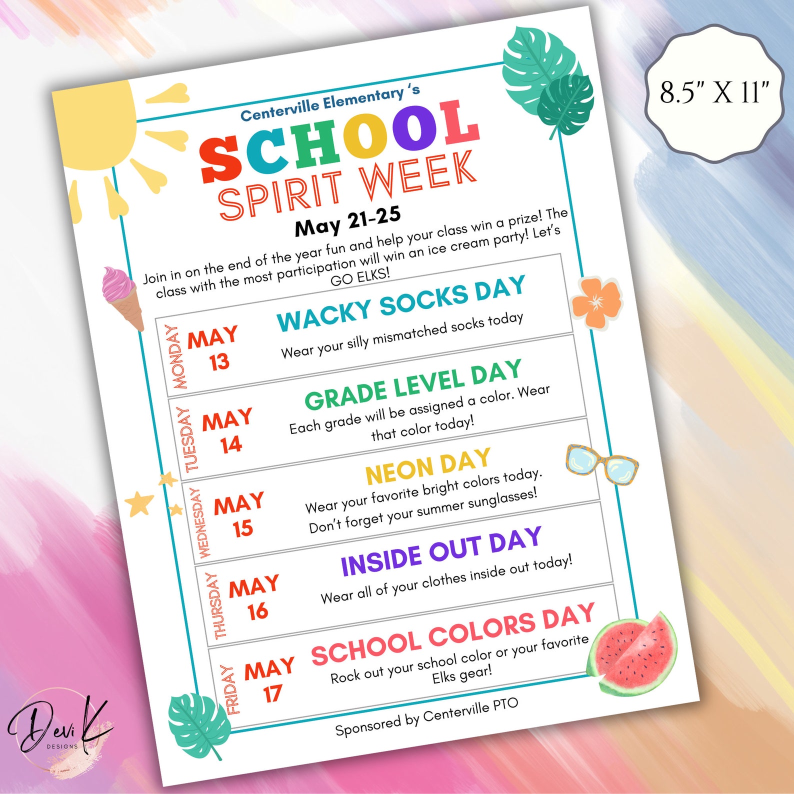 Summer Spirit Week Flyer Template, Editable, Printable, Summer Themed ...