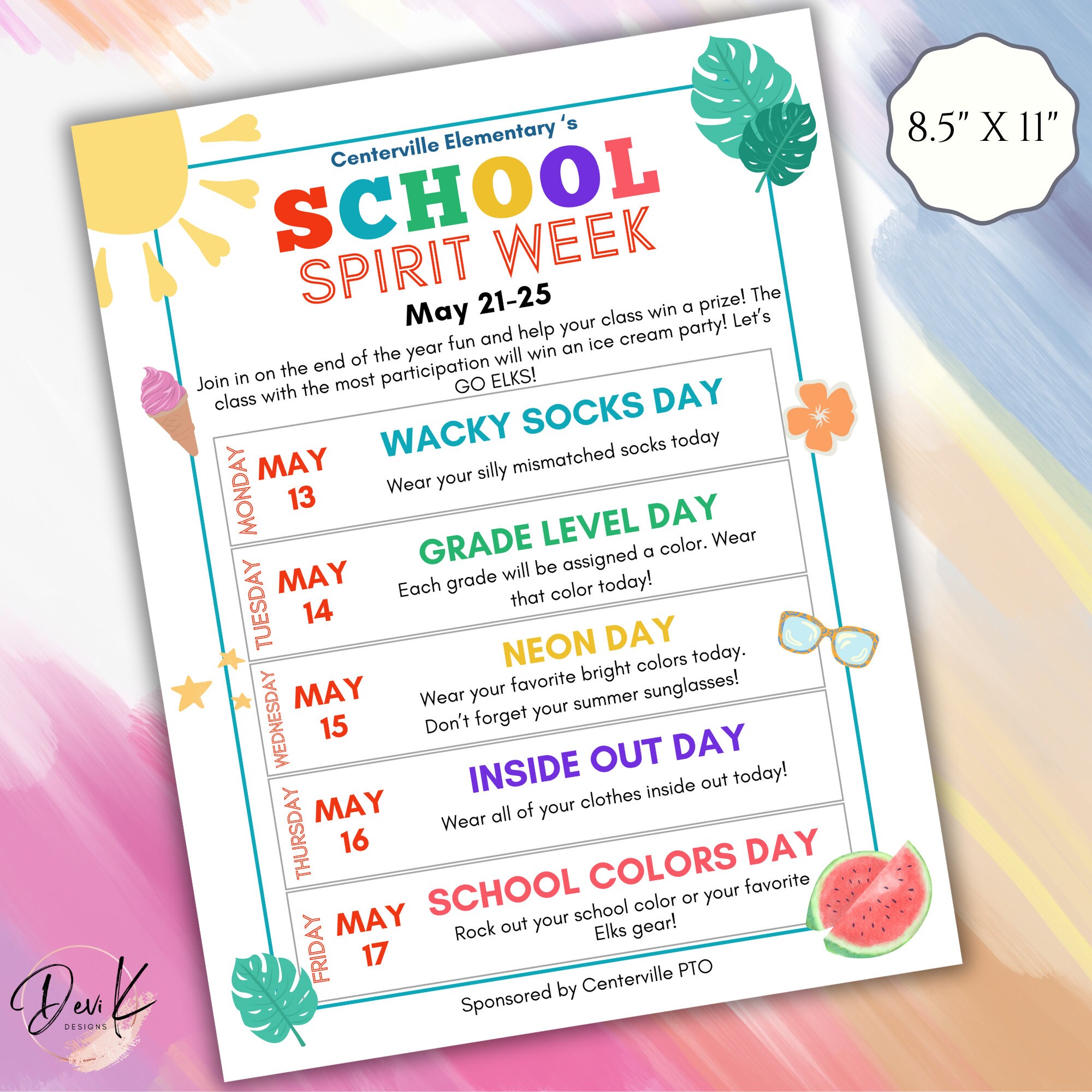 Summer Spirit Week Flyer Template, Editable, Printable, Summer Themed ...