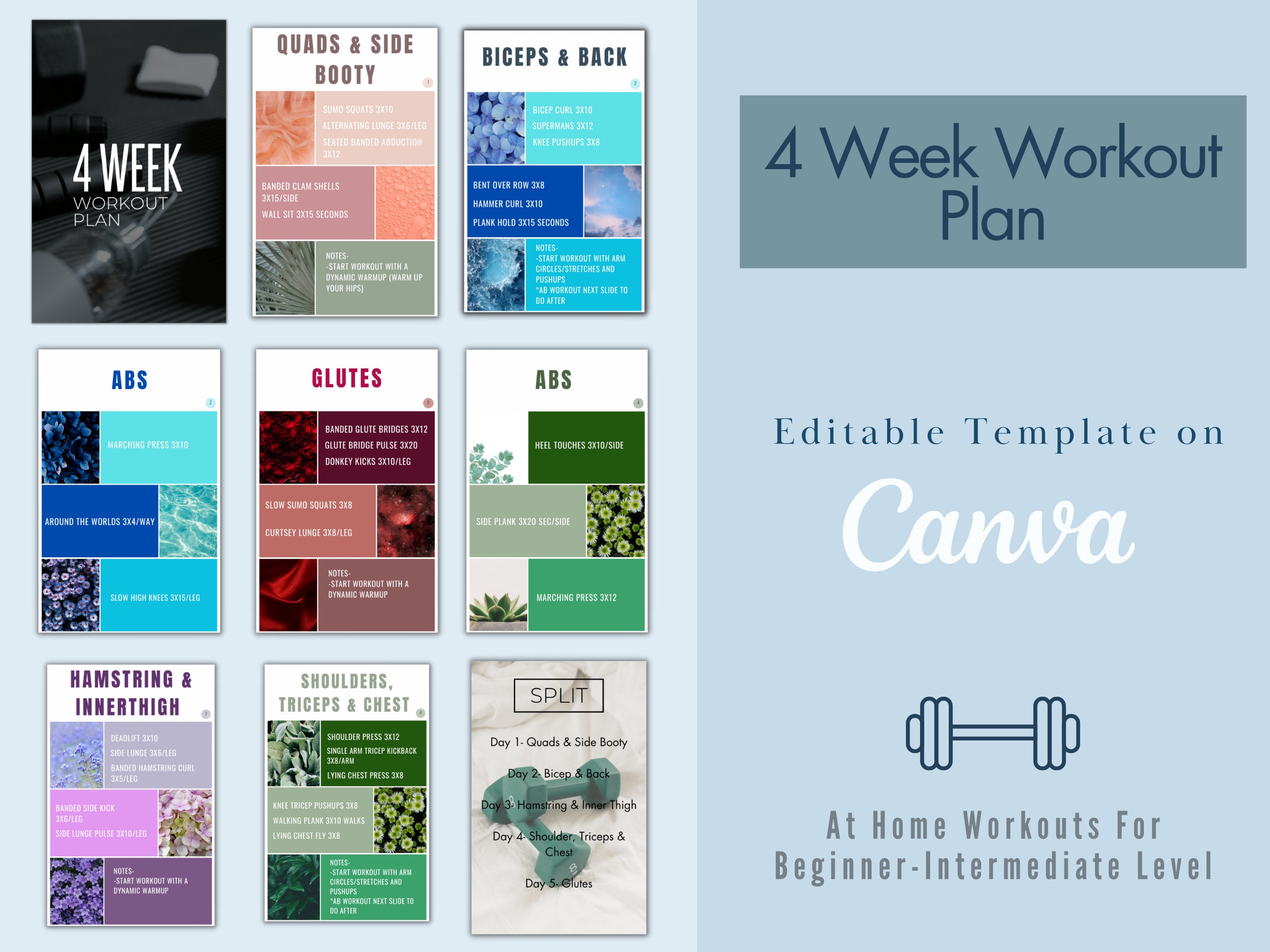 4 Week Workout Plan editable Workout Guide dumbbell Workouts home ...