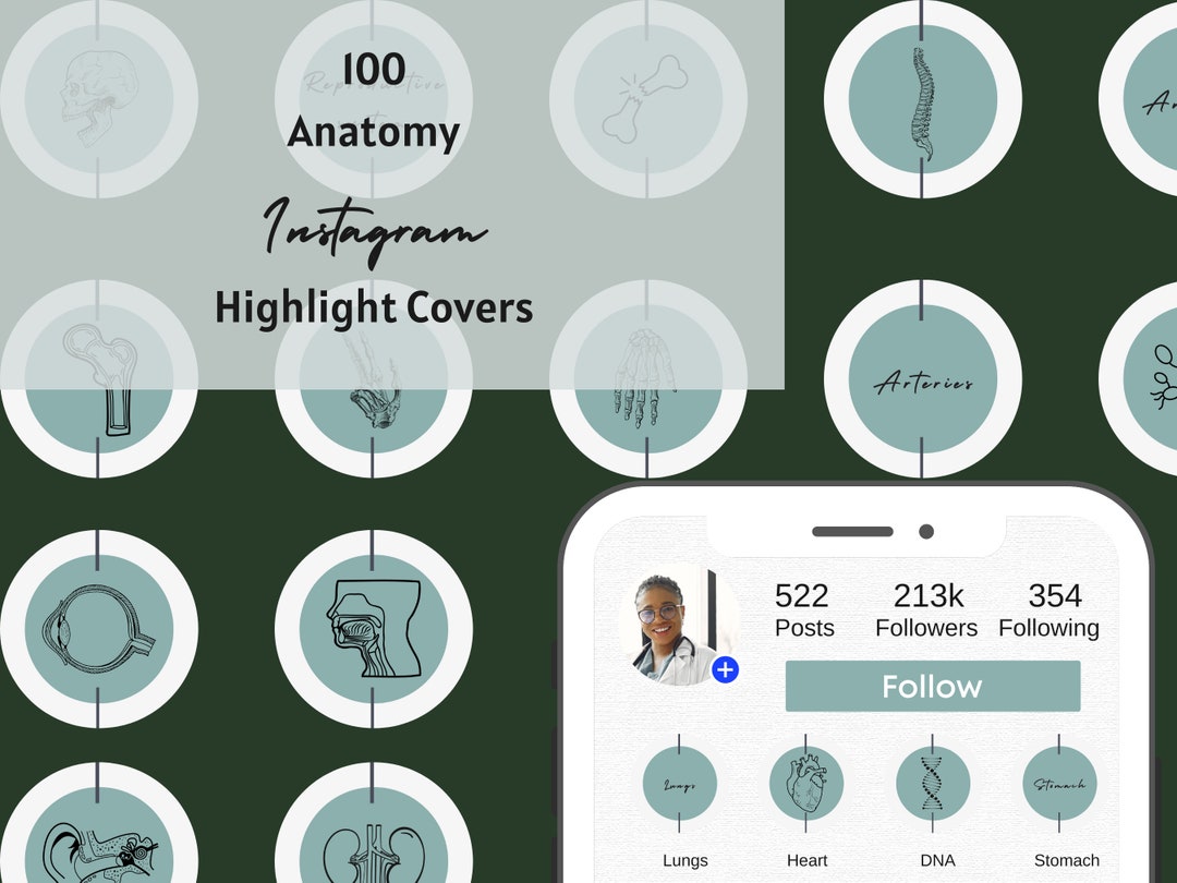 Anatomy Instagram Highlight Covers: Green & Blue Icons (100) - Etsy