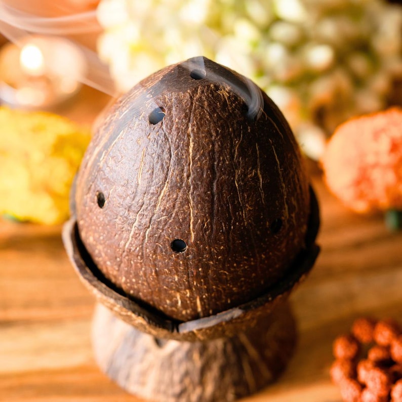 Thenga Coconut Shell Dhoop Stand | Wooden Incense Holder (set of 1) - Etsy