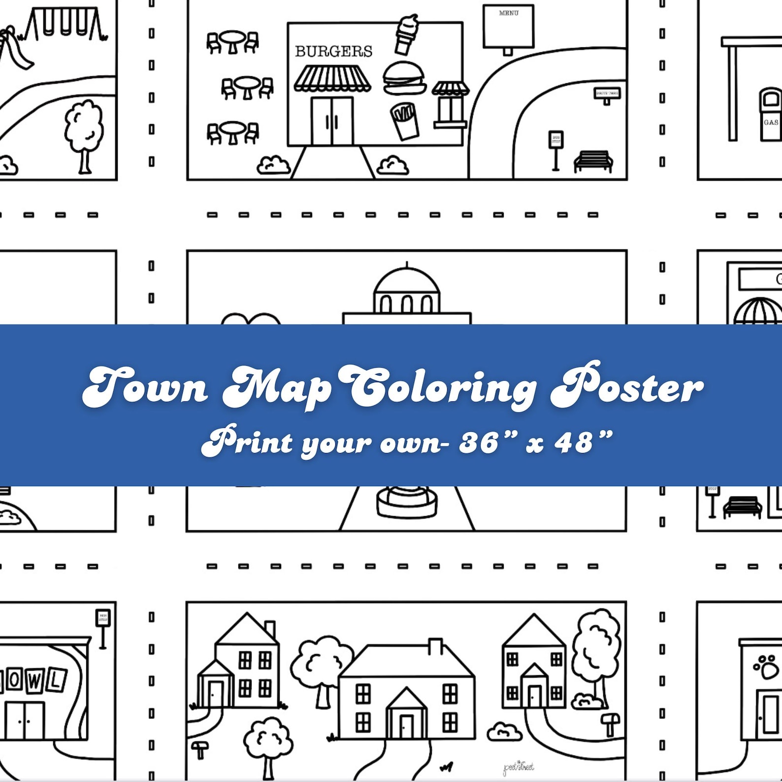 Town Map Coloring Poster | Print Your Own - Etsy