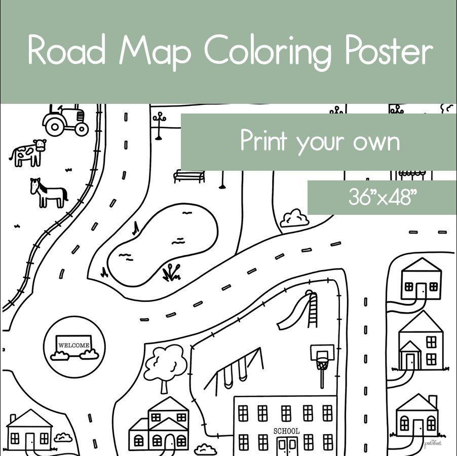 Road Map Coloring Poster | Print Your Own - Etsy