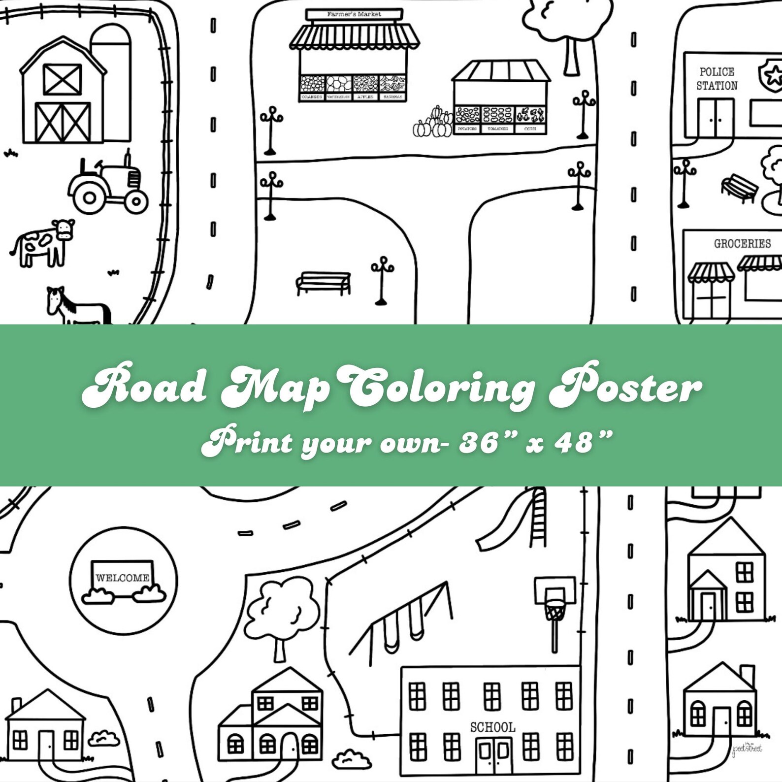 Road Map Coloring Poster | Print Your Own - Etsy