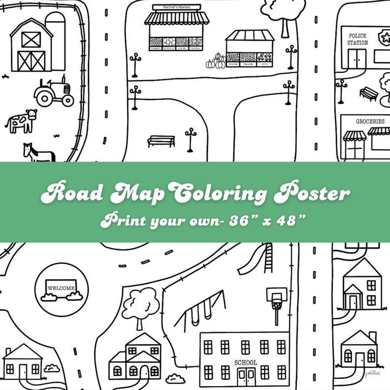 Road Map Coloring Poster | Print Your Own - Etsy