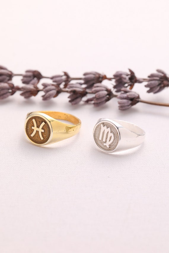Minimal Signet Ring With Zodiac Zodiac Signet Ring Zodiac - Etsy