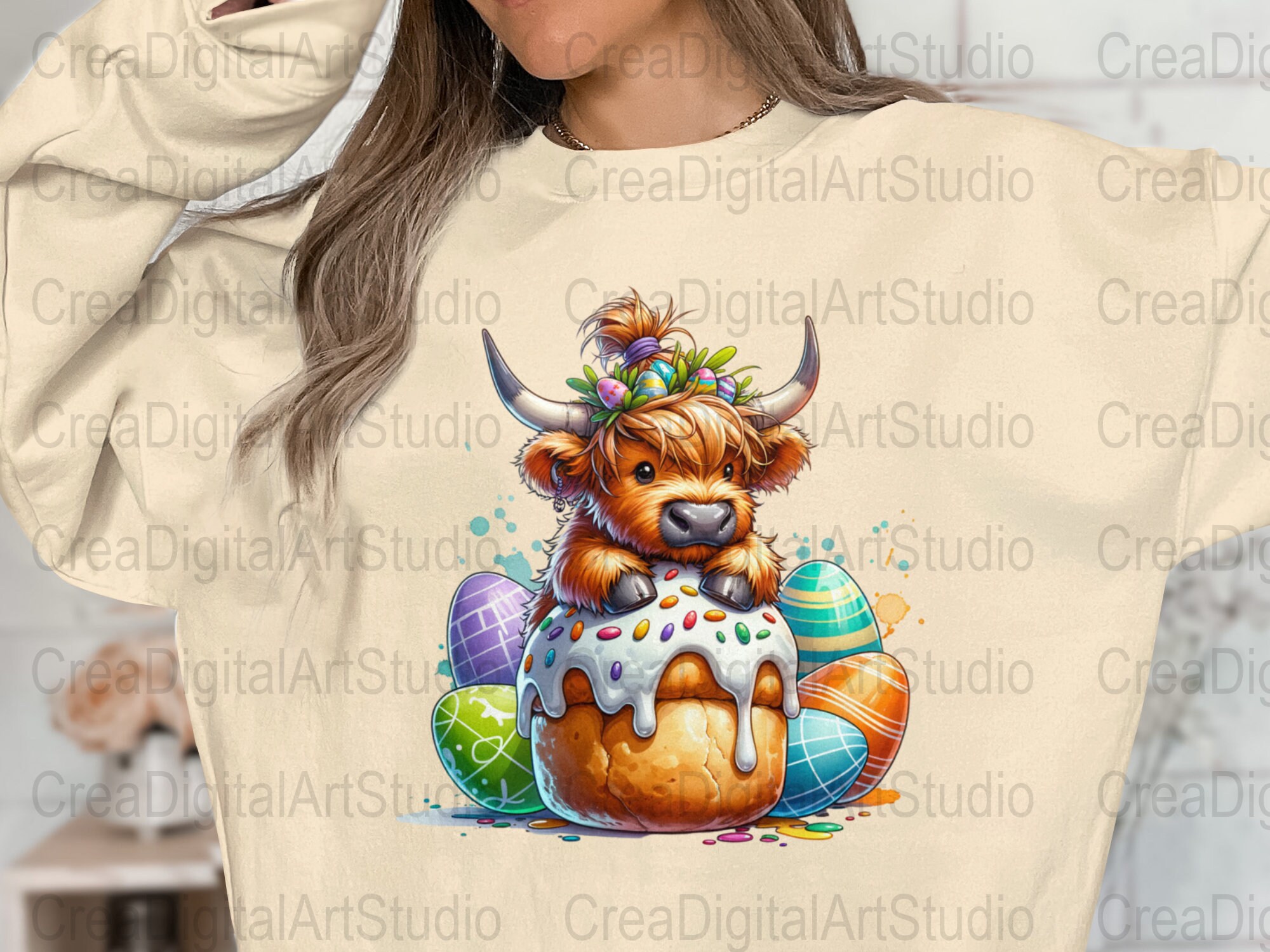 Easter Highland Cow PNG, Messi Bun Baby Calf Easter Egg Sublimation ...