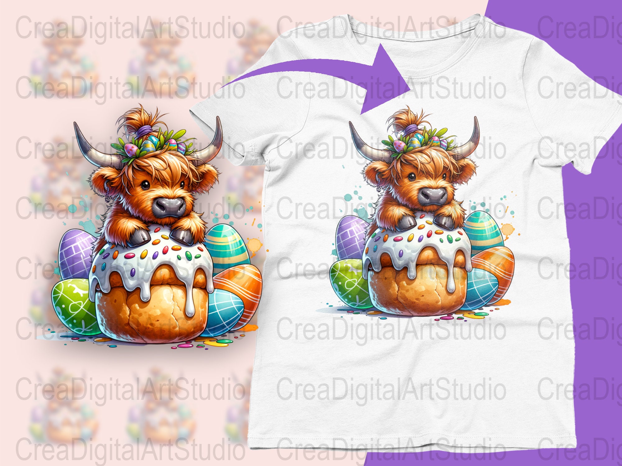 Easter Highland Cow PNG, Messi Bun Baby Calf Easter Egg Sublimation ...