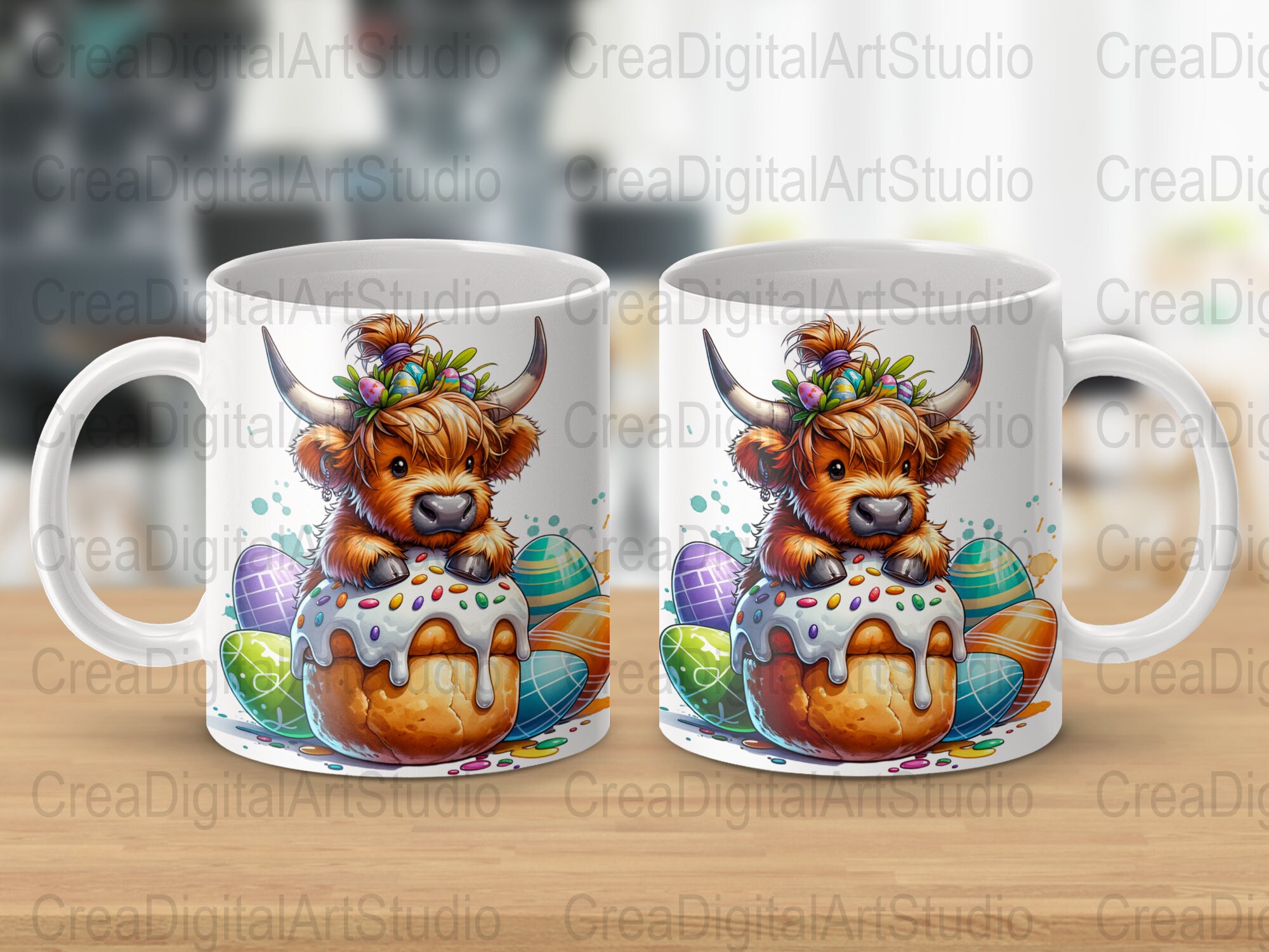 Easter Highland Cow PNG, Messi Bun Baby Calf Easter Egg Sublimation ...
