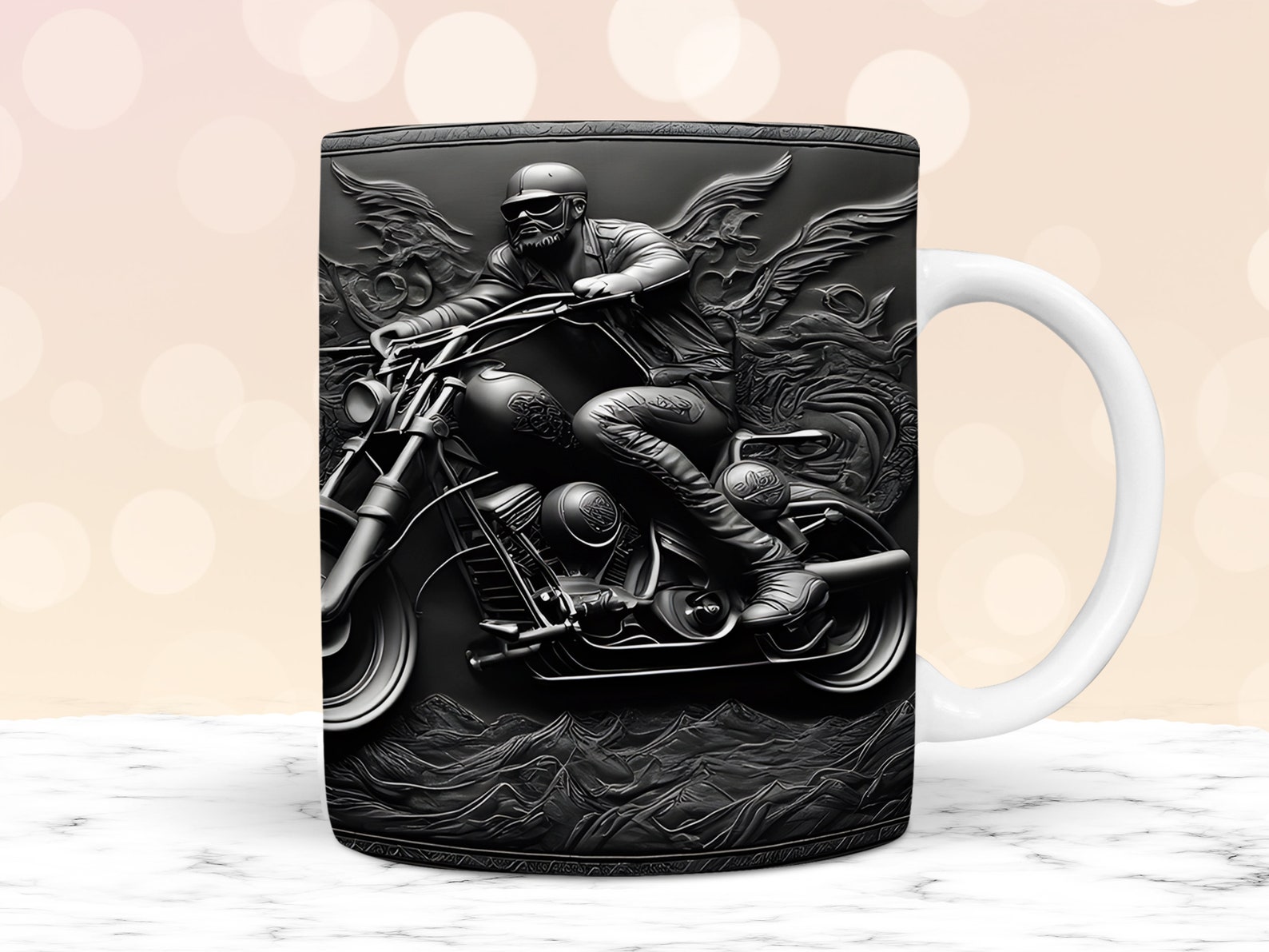 3D Leather Motorcycle Mug Design Wrap, 11 Oz, 15oz Coffee Cup ...