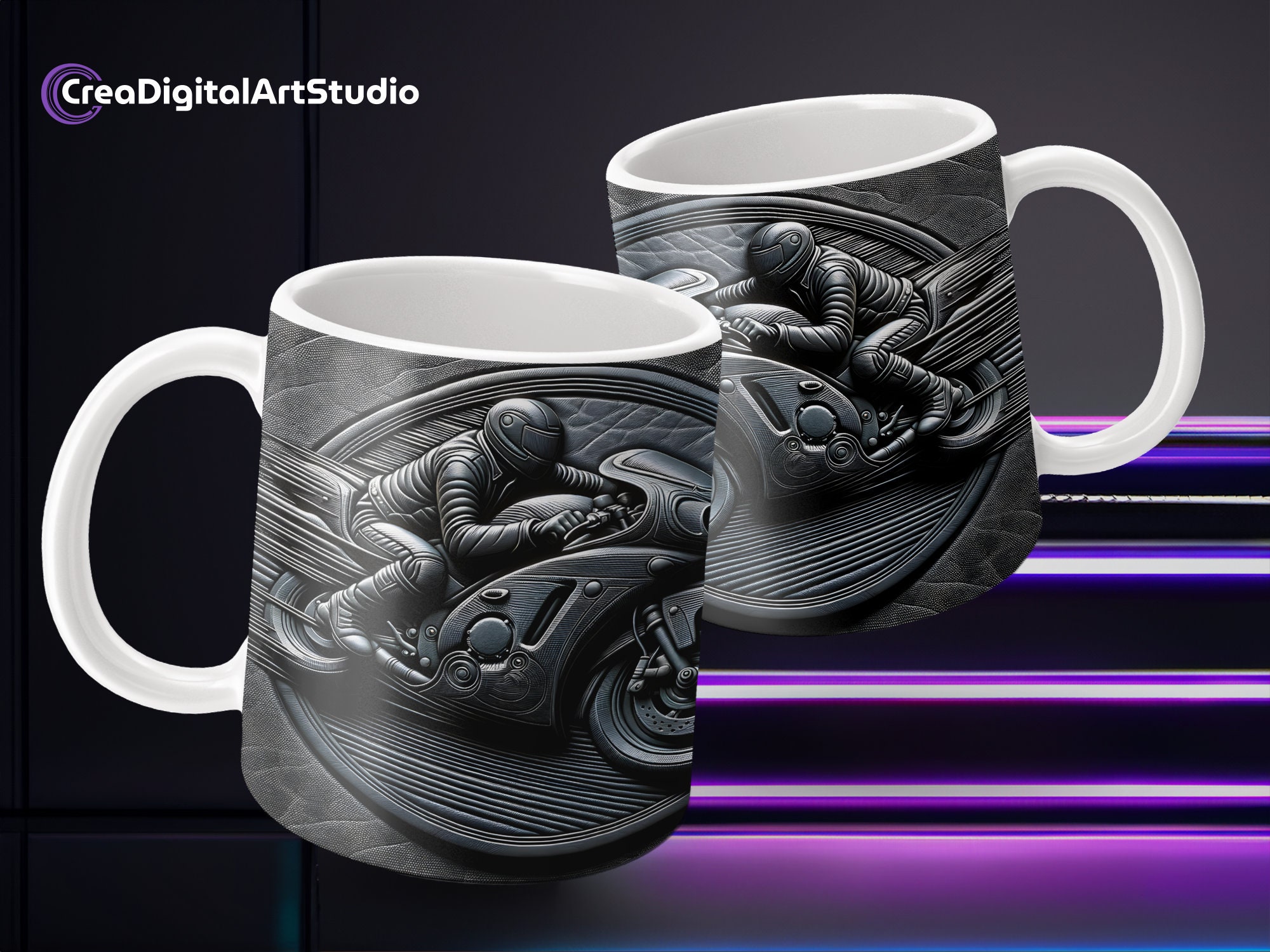 3D Leather Motorcycle Mug Wrap - 11 Oz and 15 Oz Coffee Mug Sublimation ...