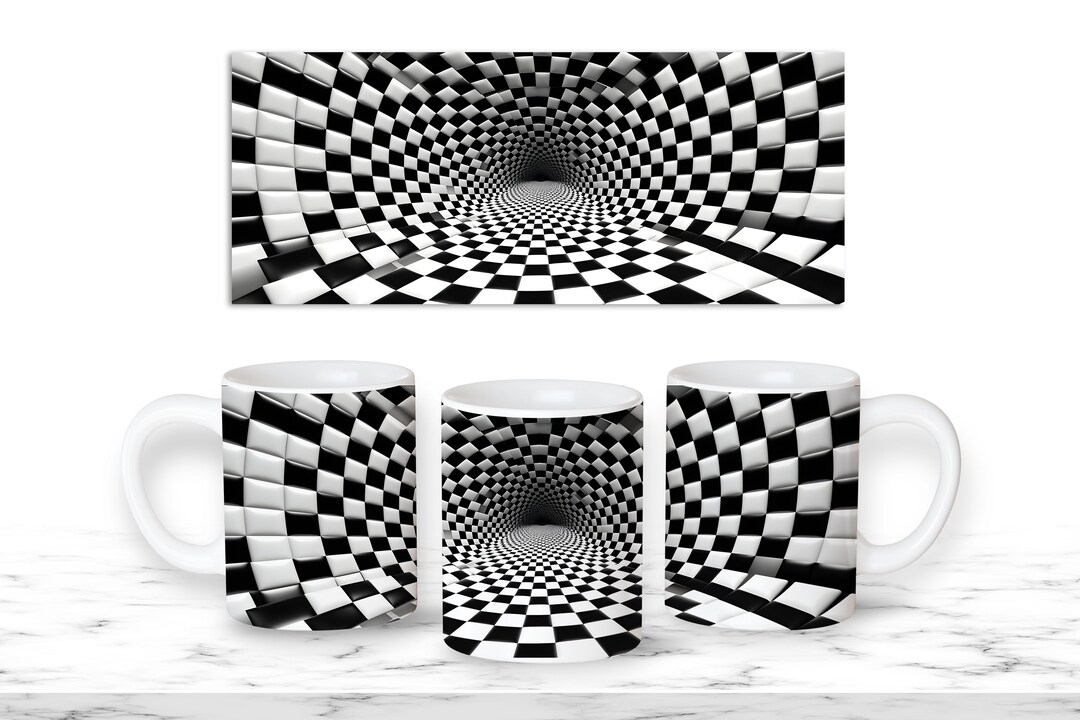 3D Black White Optical Illusion Mug Wrap Surrealism Geometric 11oz ...