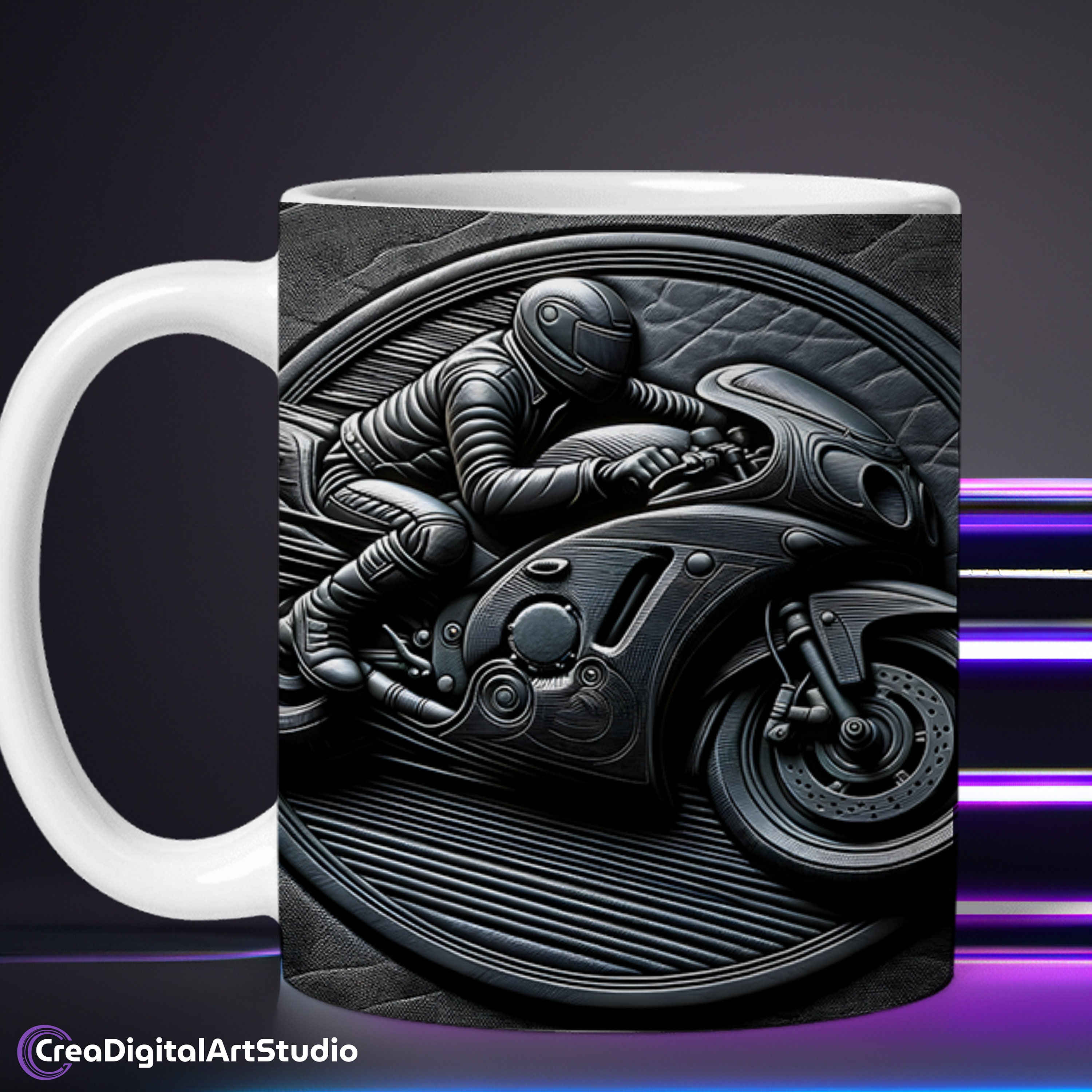3D Leather Motorcycle Mug Wrap - 11 Oz and 15 Oz Coffee Mug Sublimation ...