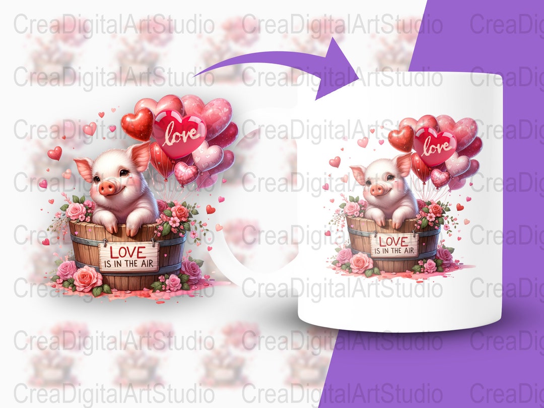 Valentine's Day Clipart Animal Pig Love Heart Sublimation Design ...