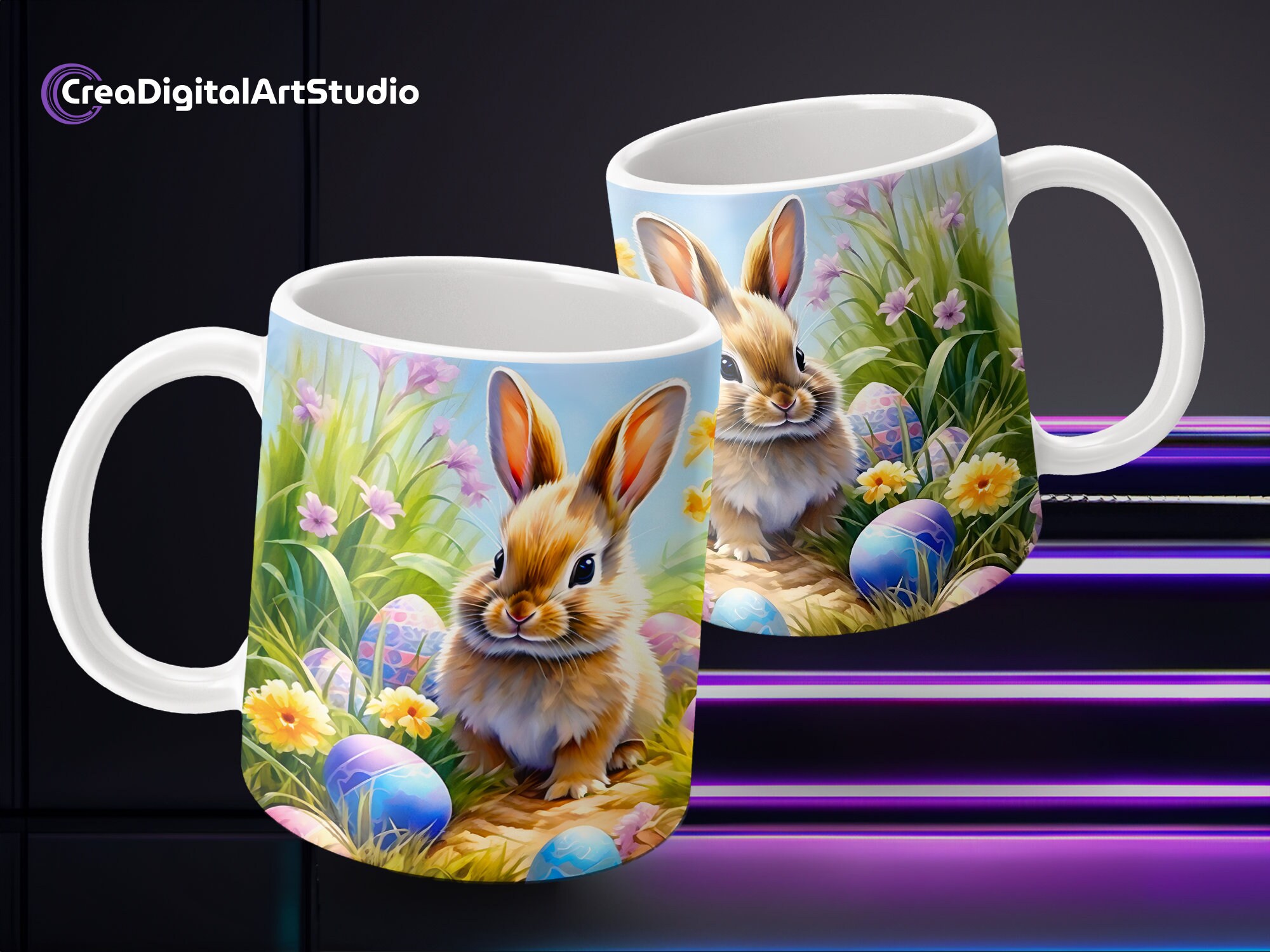 3D Easter Rabbit Coffee Cup Sublimation Designs, Bunny Mug Wrap, Spring ...
