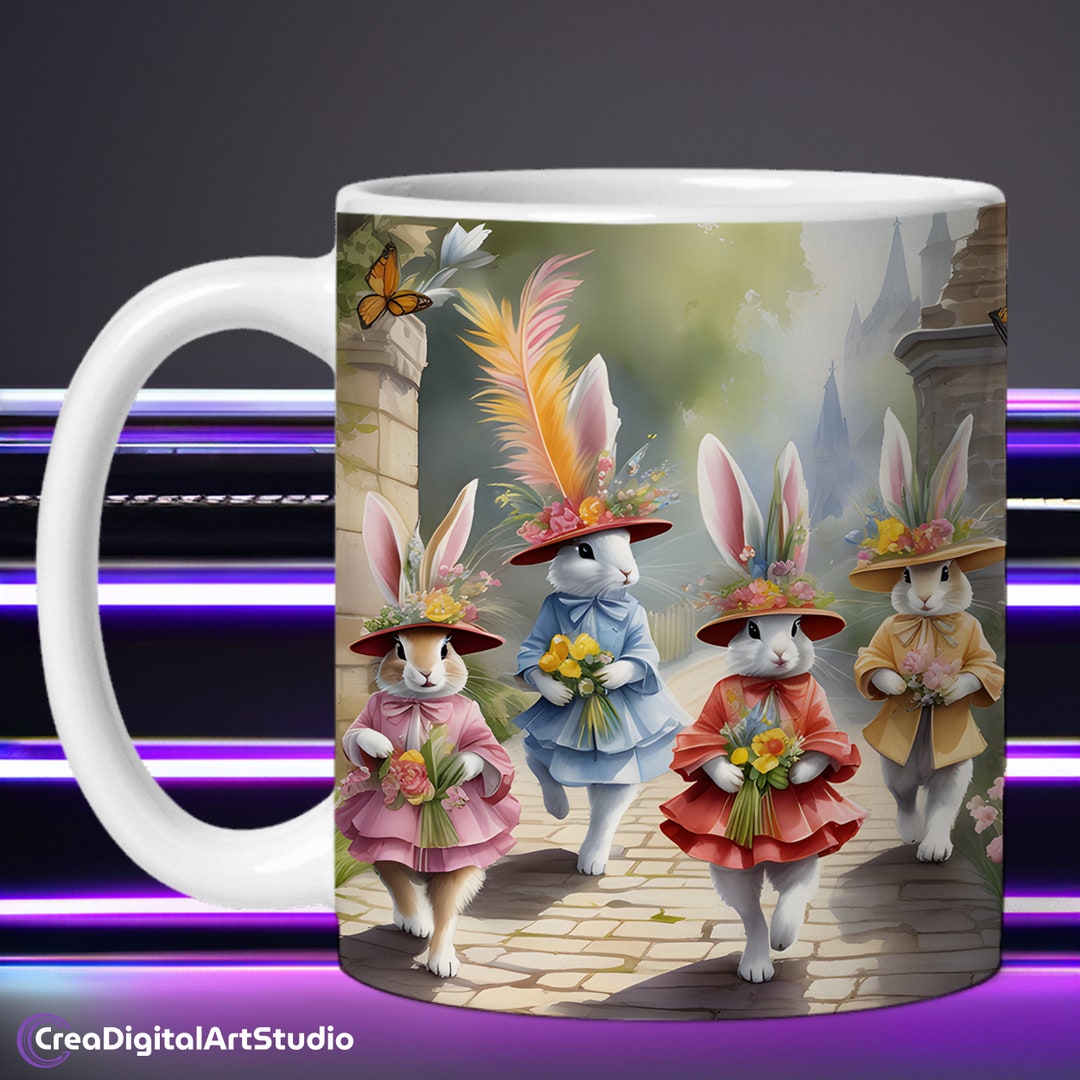 3D Easter Bunnies Mug Template, Sublimation Mug Design, 11 Oz Mug Mug ...