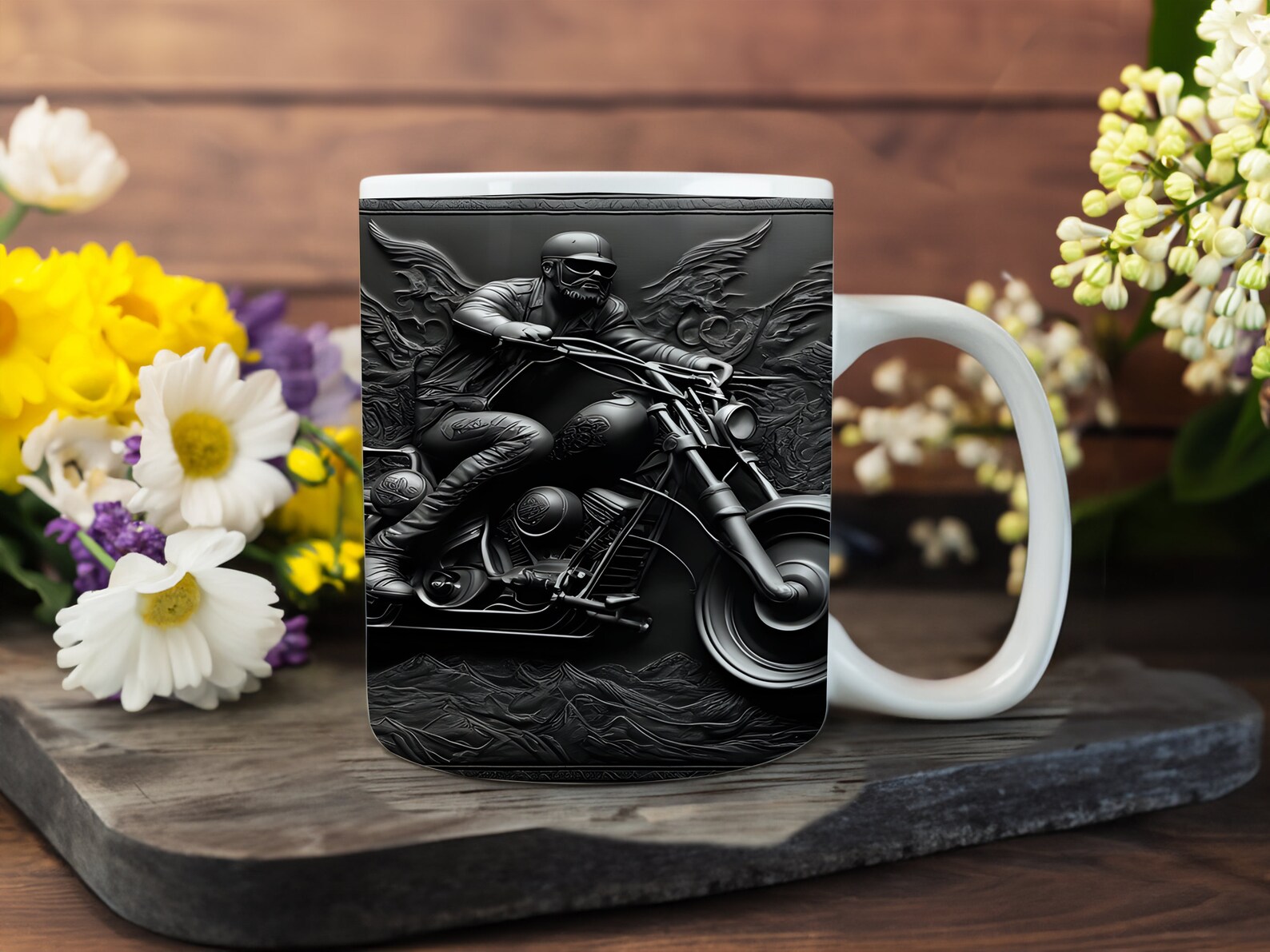 3D Leather Motorcycle Mug Design Wrap, 11 Oz, 15oz Coffee Cup ...