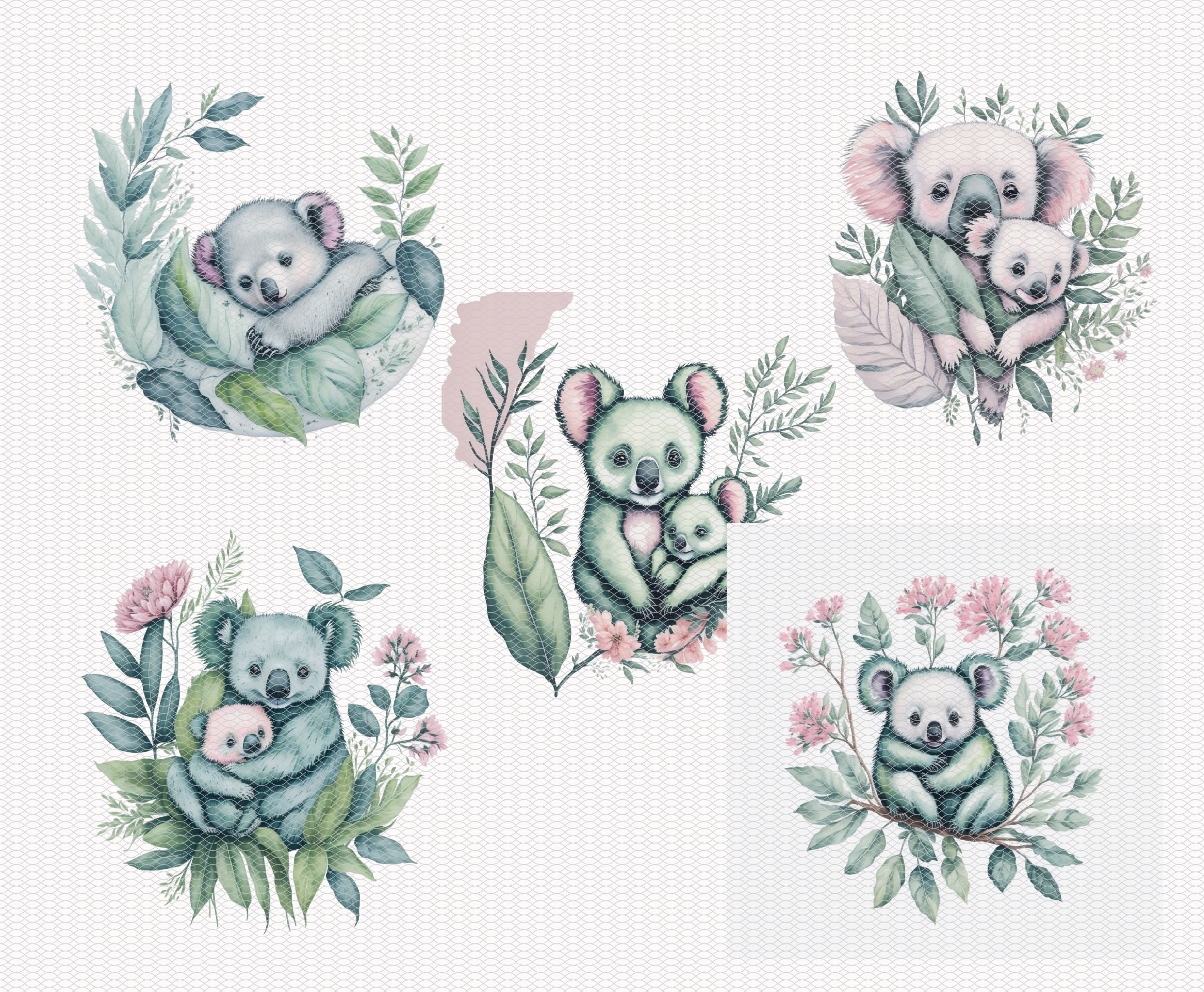 Clipart Koala, Watercolor PNG, Nursery Wall Art, Cute Koala Clipart Set ...