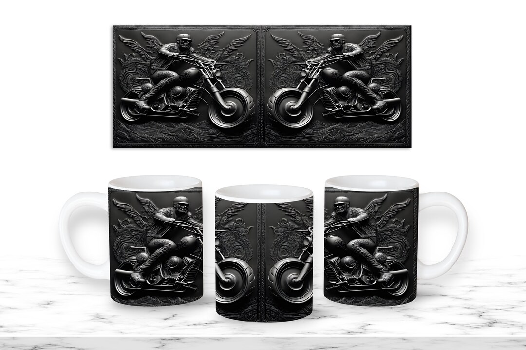 3D Leather Motorcycle Mug Design Wrap, 11 Oz, 15oz Coffee Cup ...
