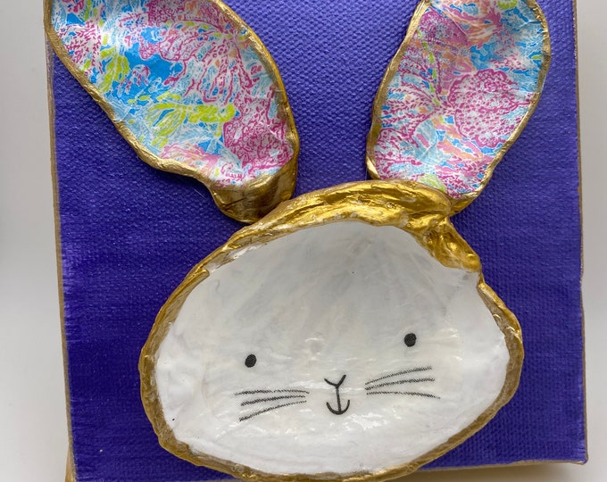 Easter Bunny Shell Art on Canvas Lily Inspired - Etsy