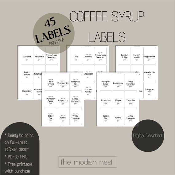 Printable Coffee Syrup Label Set of 45 Coffee Bar Labels - Etsy