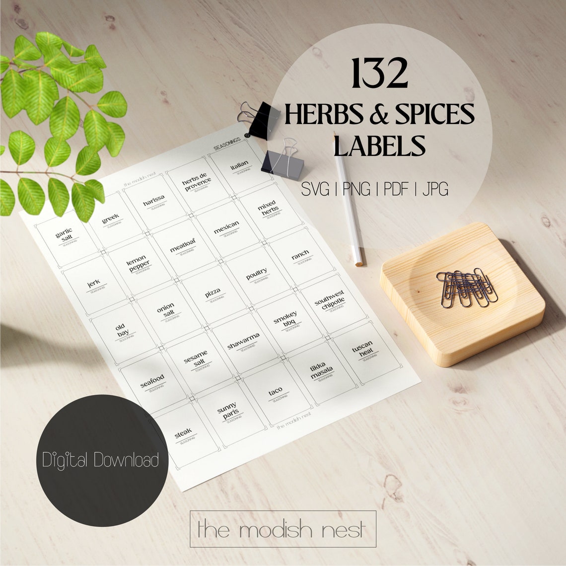 Spice Jar Label Set | Pantry Label Printable for Spices, Herbs and ...
