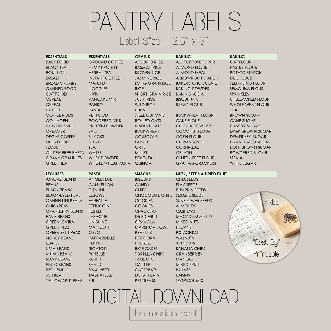 Printable Pantry Label Set of 180 Organization Labels for - Etsy