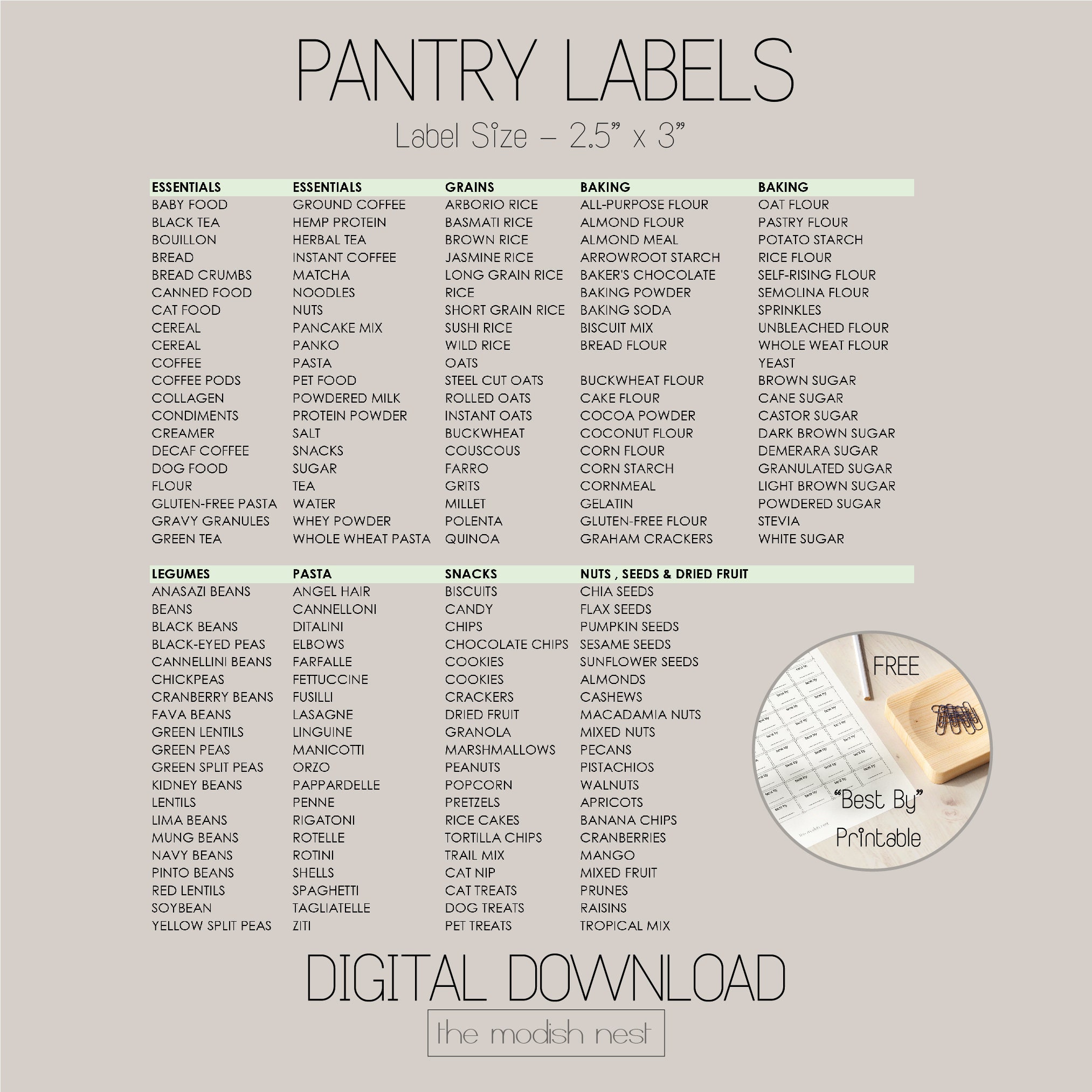 Printable Pantry Label Set of 180 | Organization Labels for Pantry ...