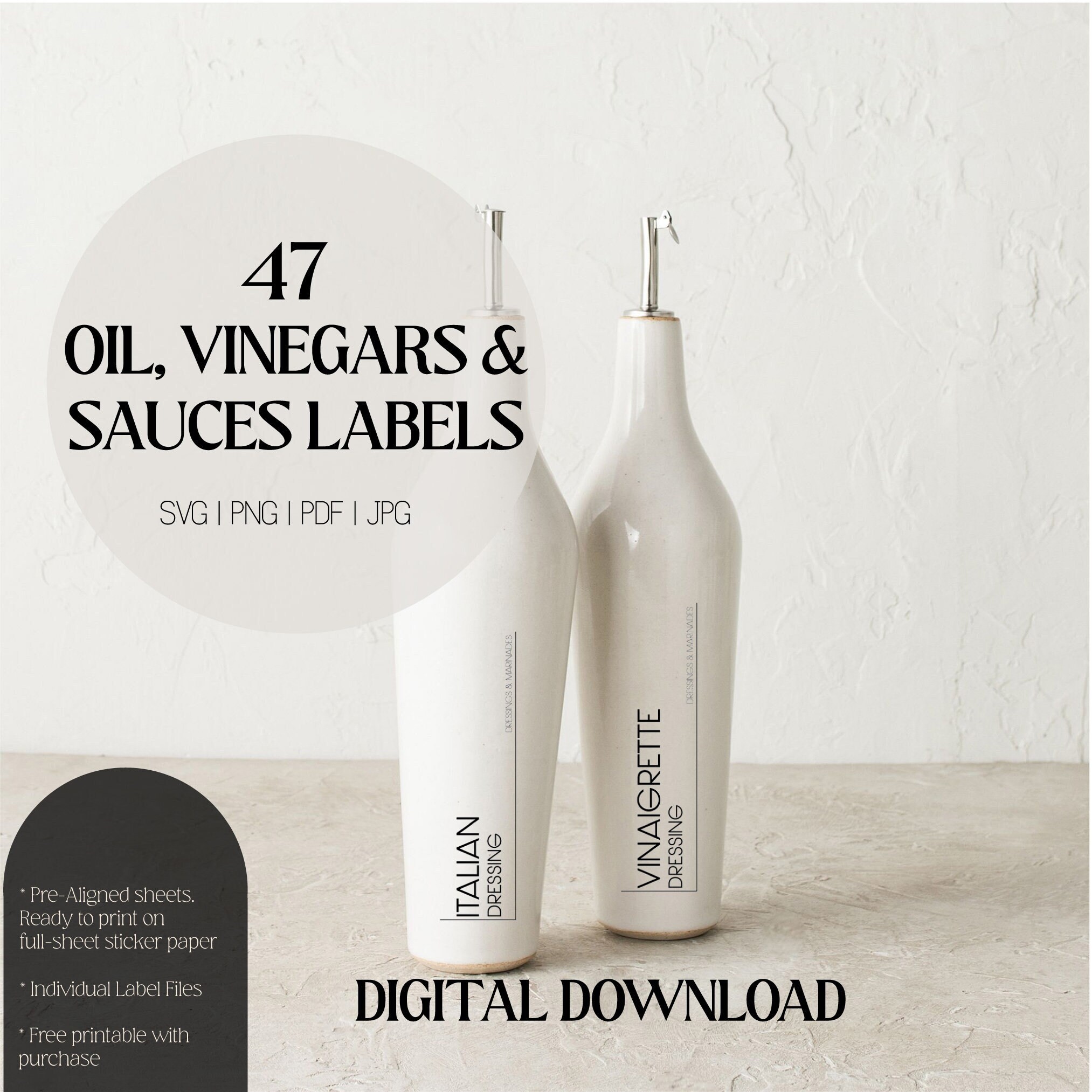 Oil, Vinegar and Sauces Bottle Labels | Modern Kitchen Labels for ...