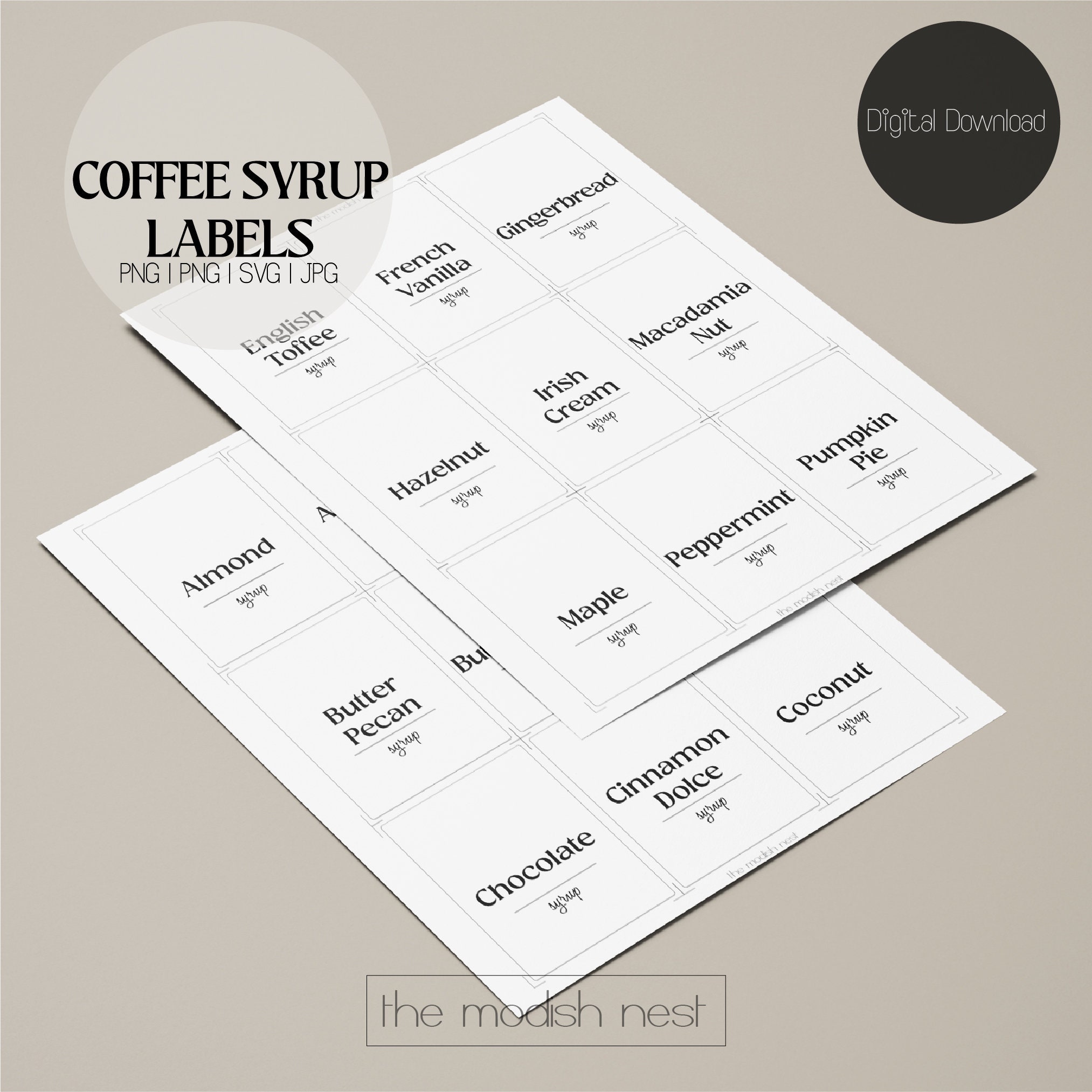 Printable Coffee Syrup Label Set of 45 | Coffee Bar Labels Download ...