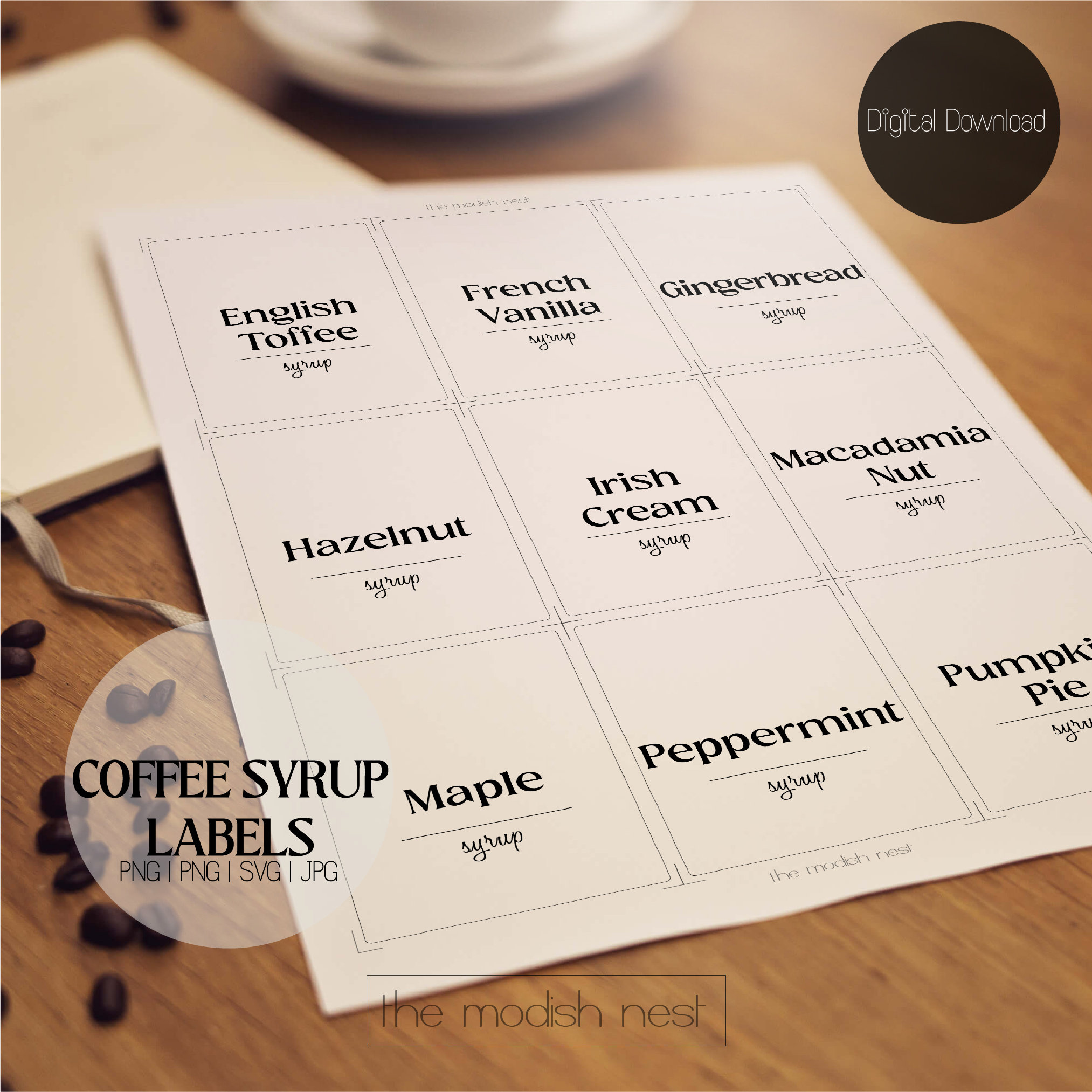 Printable Coffee Syrup Label Set of 45 | Coffee Bar Labels Download ...