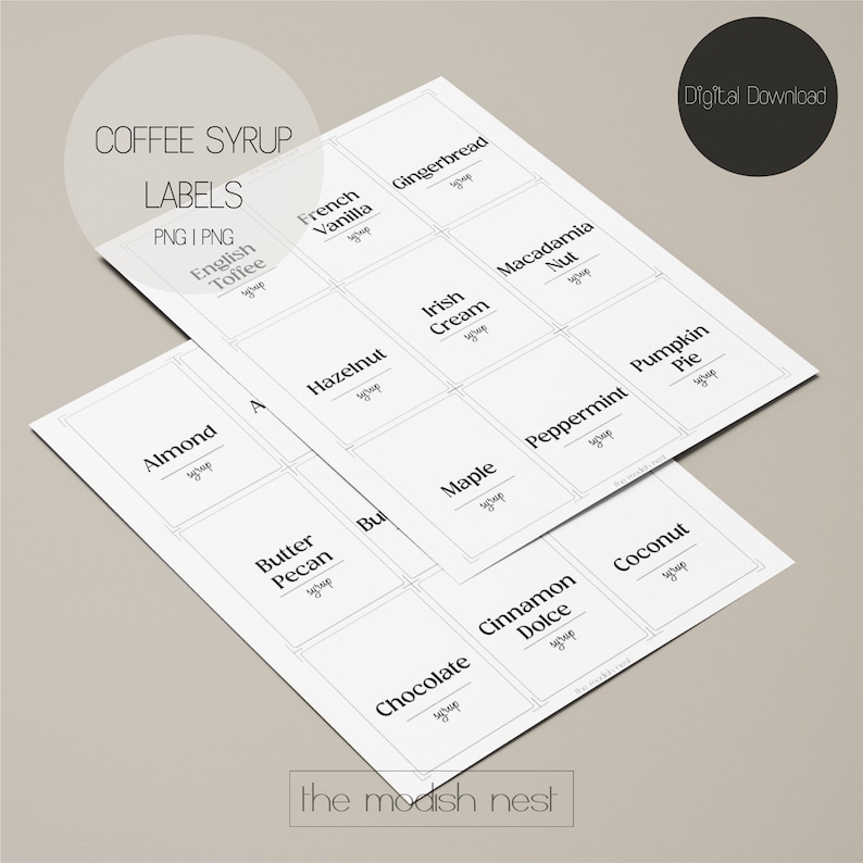 Printable Coffee Syrup Label Set of 45 Coffee Bar Labels - Etsy