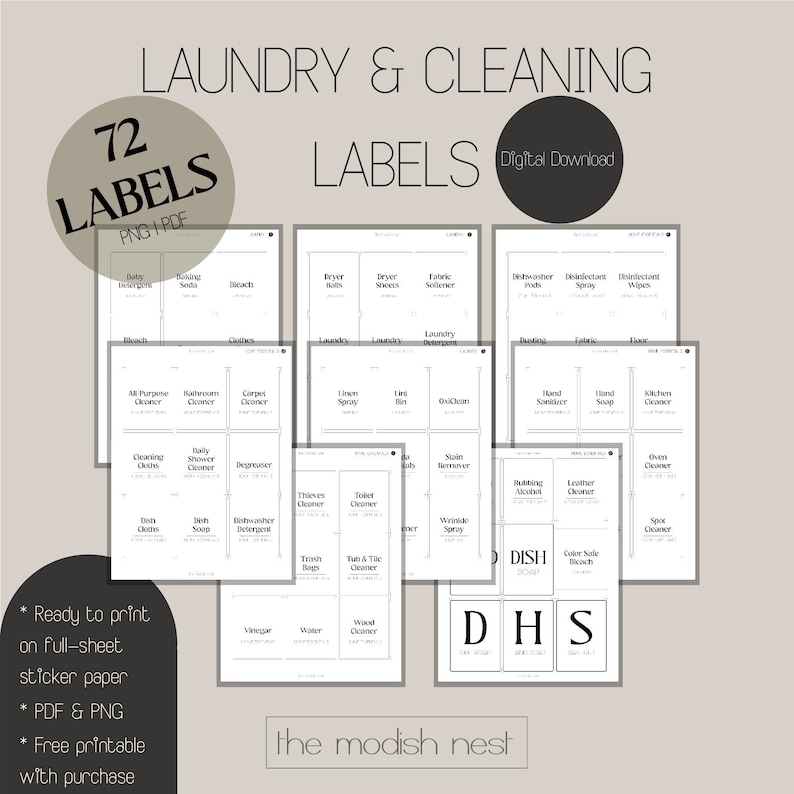 Printable Laundry Labels Set of 72 Modern Laundry Labels - Etsy