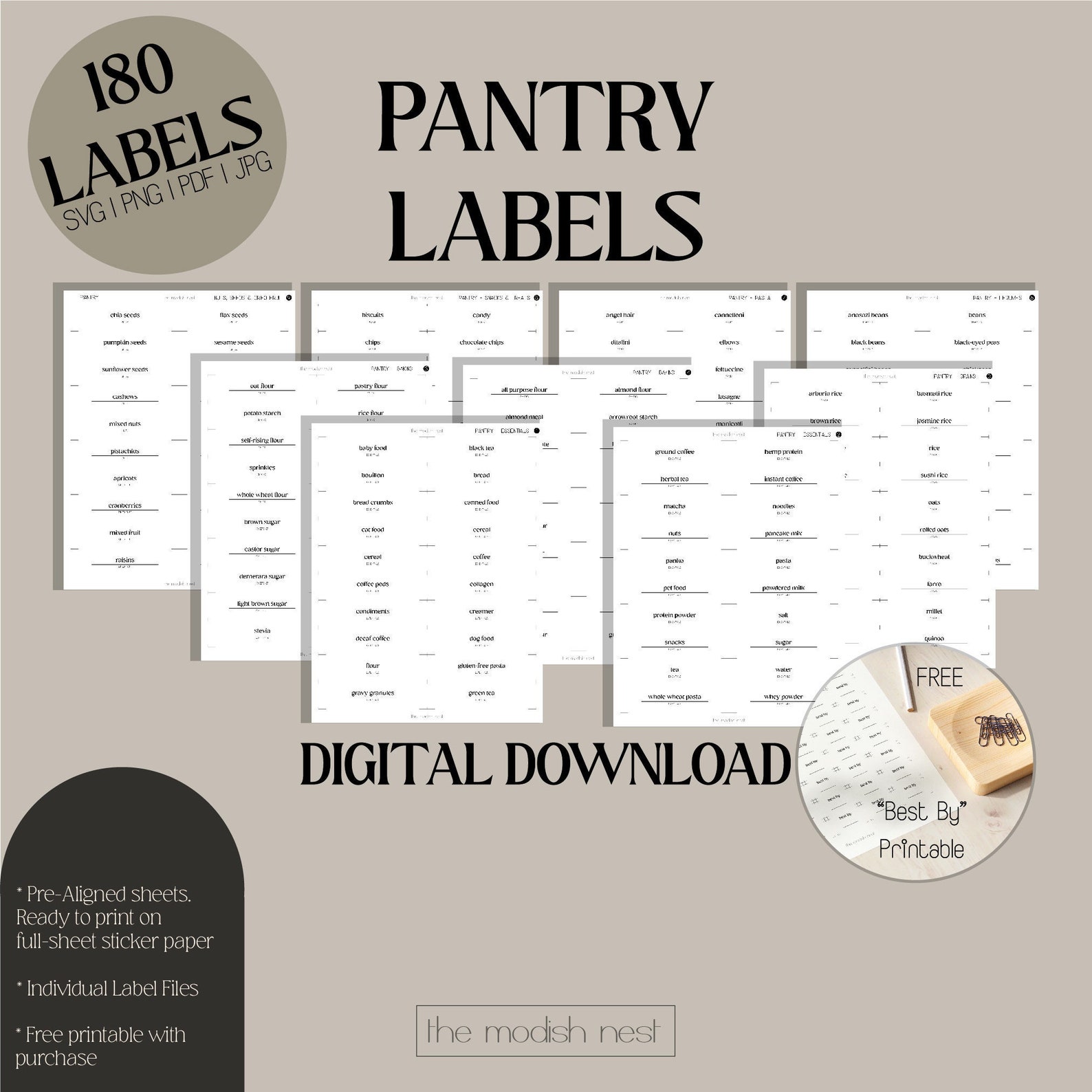 Complete Pantry Kitchen Labels Set of 180 Labels | Organizing Labels ...