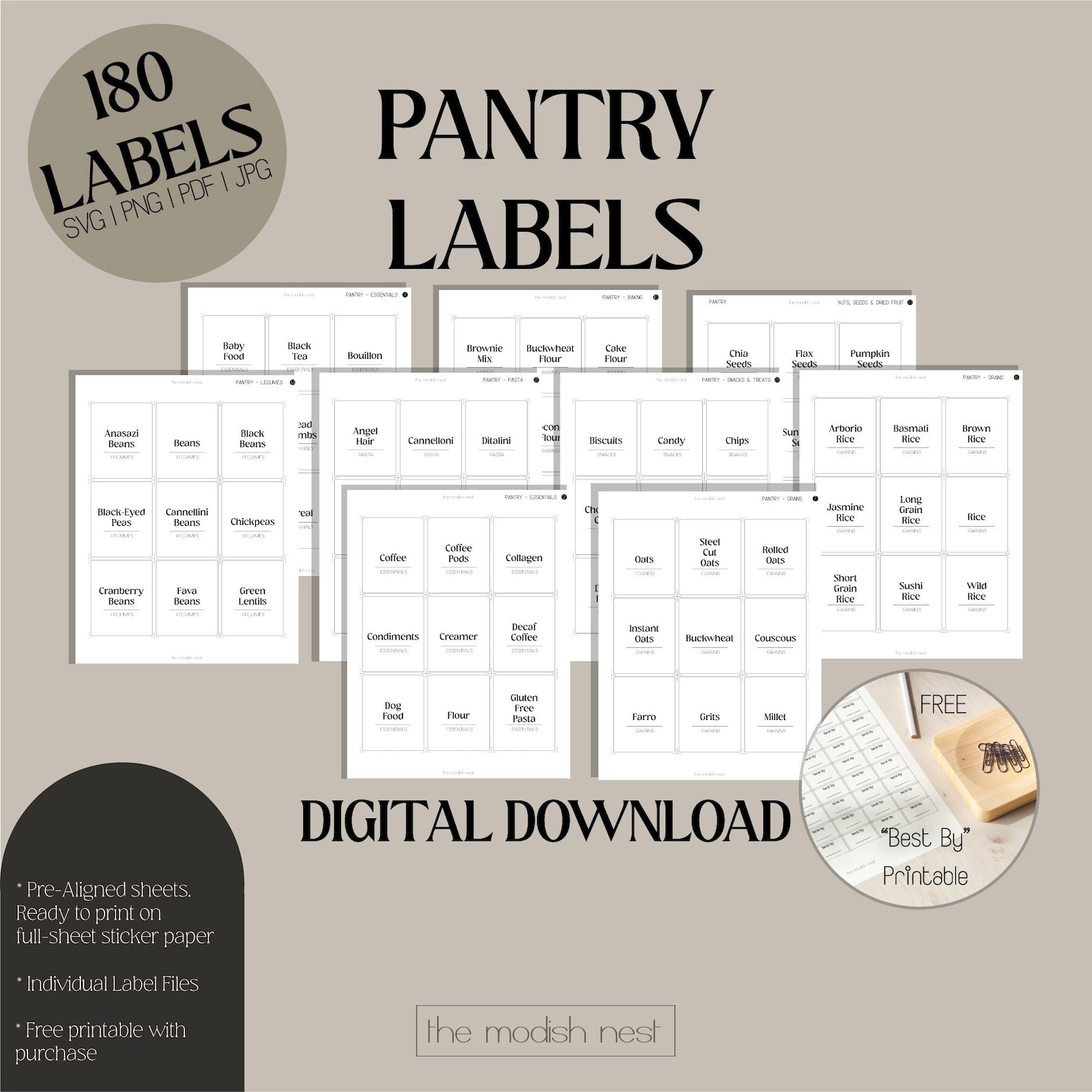 Printable Pantry Label Set of 180 | Organization Labels for Pantry ...