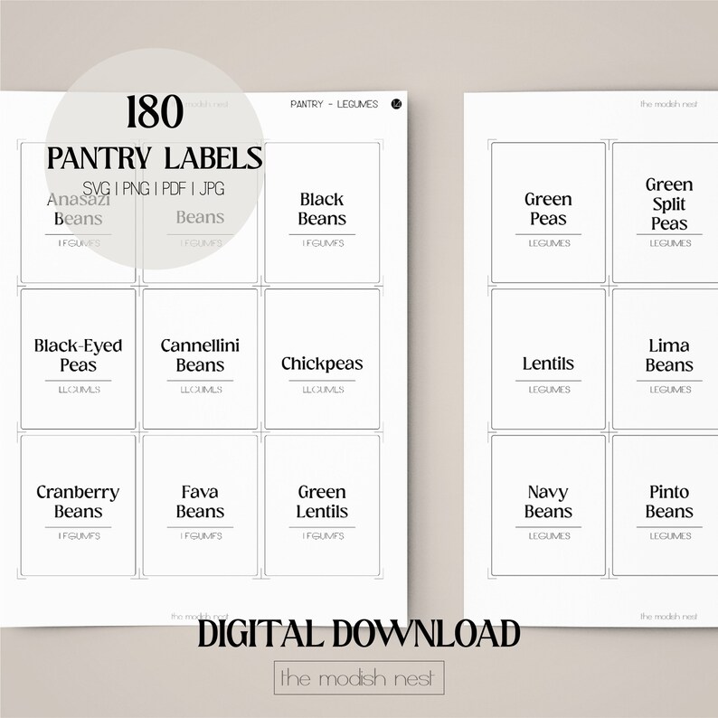 Printable Pantry Label Set of 180 | Organization Labels for Pantry | Glass Jar Labels | SVG Food ...