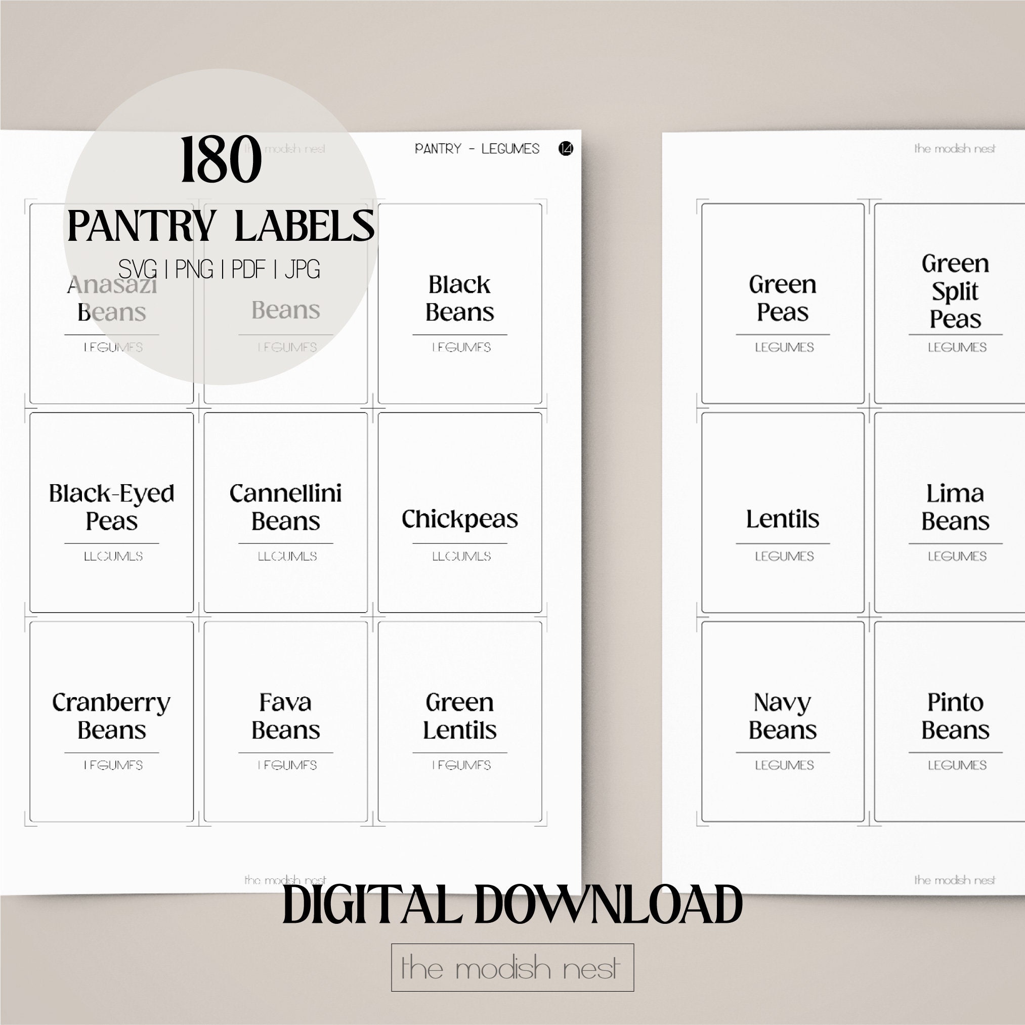 Printable Pantry Label Set of 180 | Organization Labels for Pantry ...