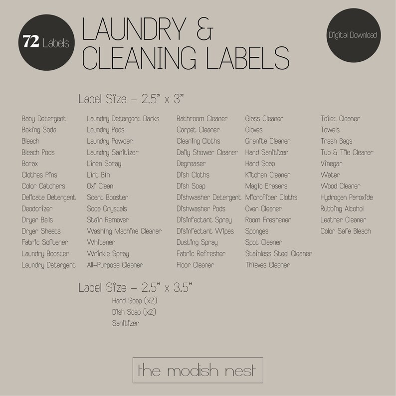 Printable Laundry Labels | Set of 72 Modern Laundry Labels | Laundry ...