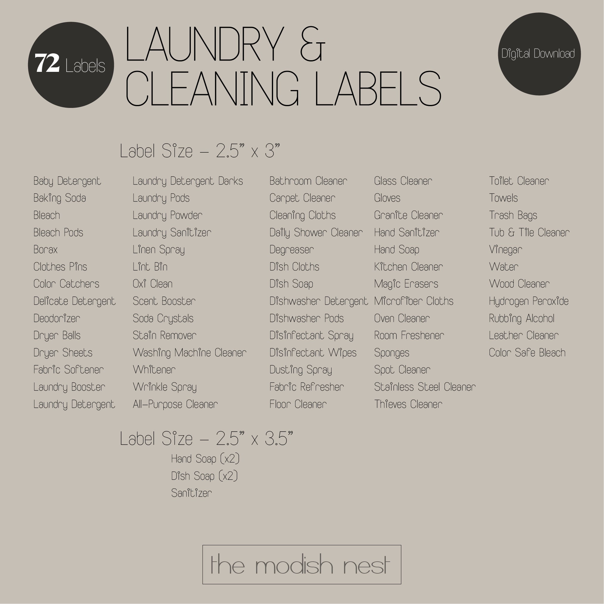 Printable Laundry Labels | Set of 72 Modern Laundry Labels | Laundry ...