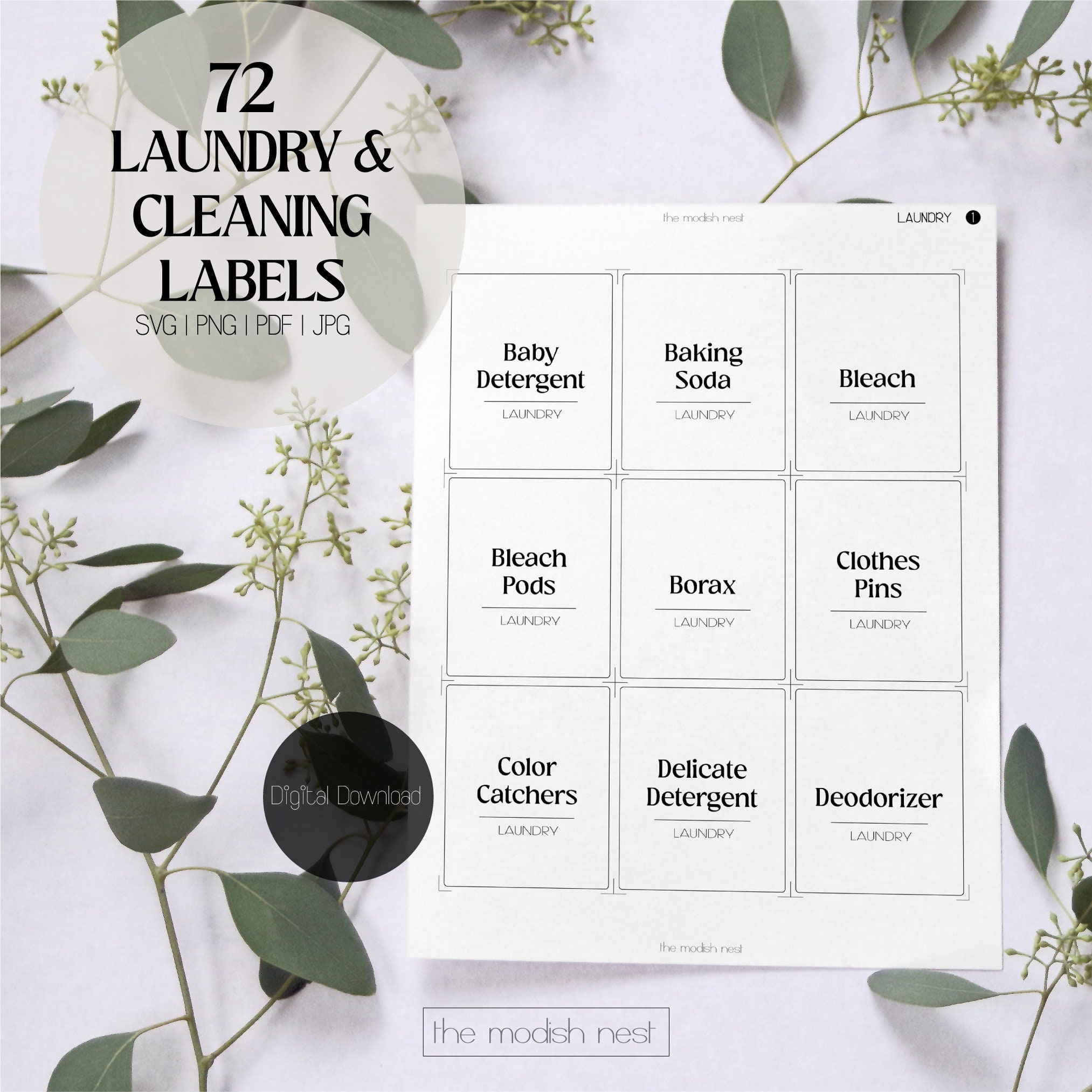 Printable Laundry Labels | Set of 72 Modern Laundry Labels | Laundry ...