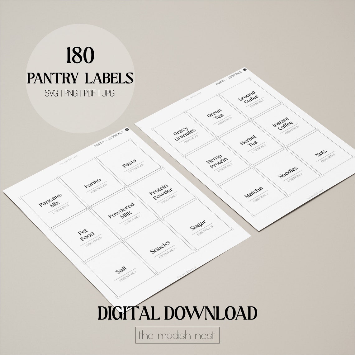 Printable Pantry Label Set of 180 Organization Labels for - Etsy