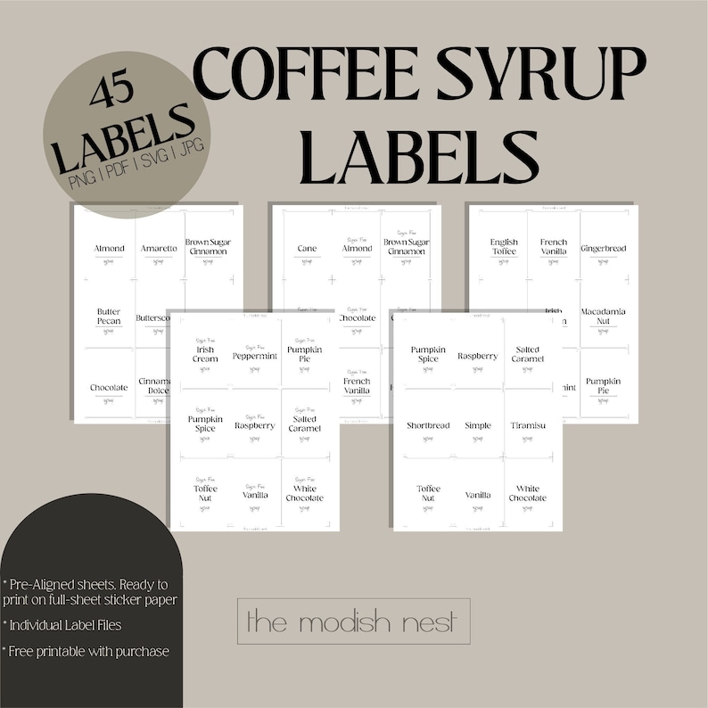 Printable Coffee Syrup Label Set of 45 | Coffee Bar Labels Download ...
