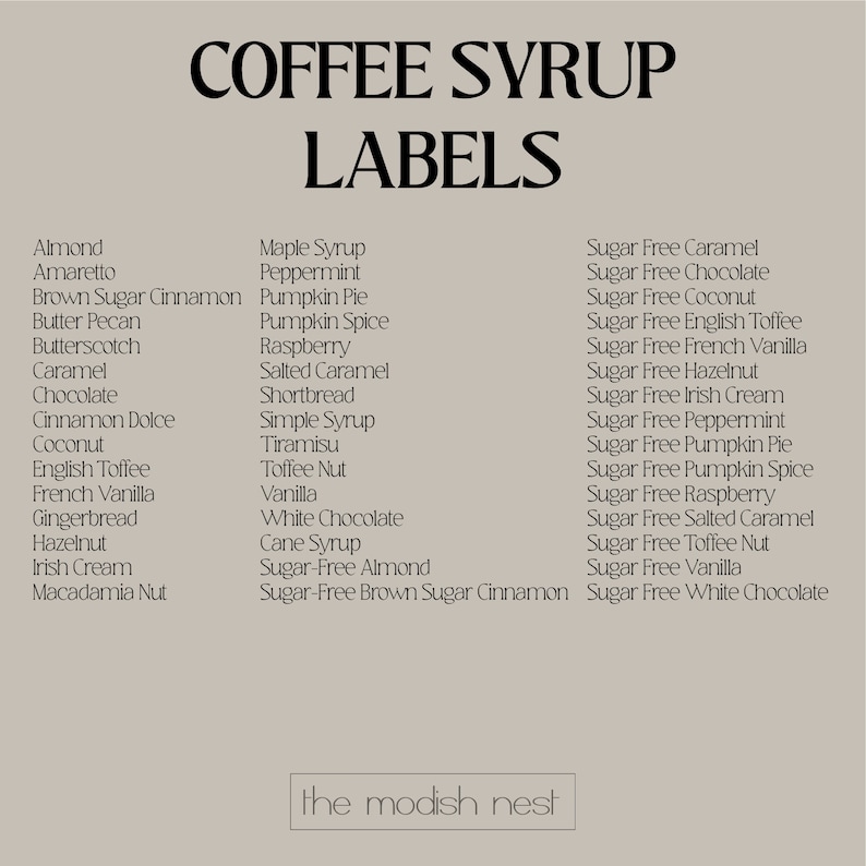 Printable Coffee Syrup Label Set of 45 | Coffee Bar Labels Download ...
