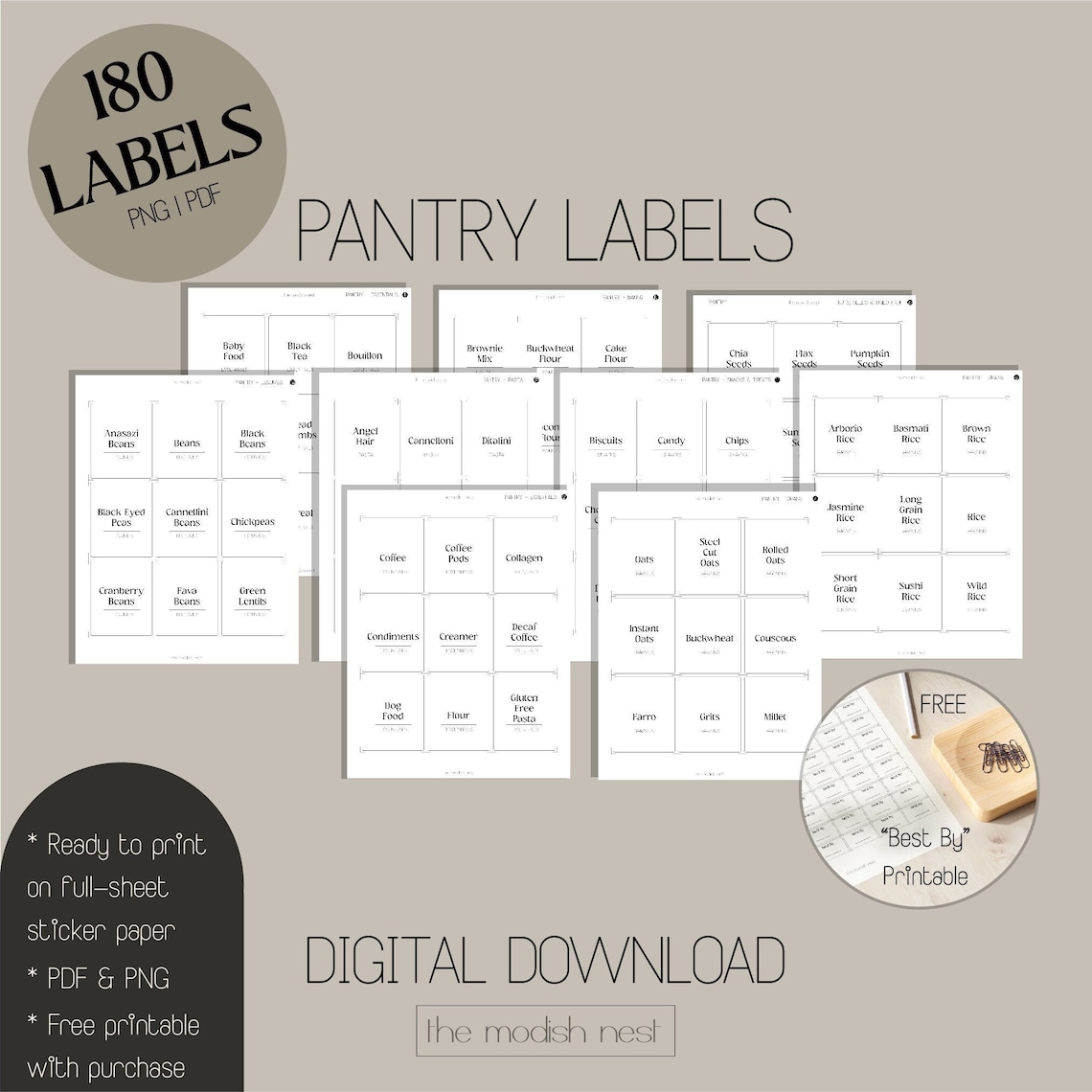 Printable Pantry Label Set of 180 Organization Labels for - Etsy